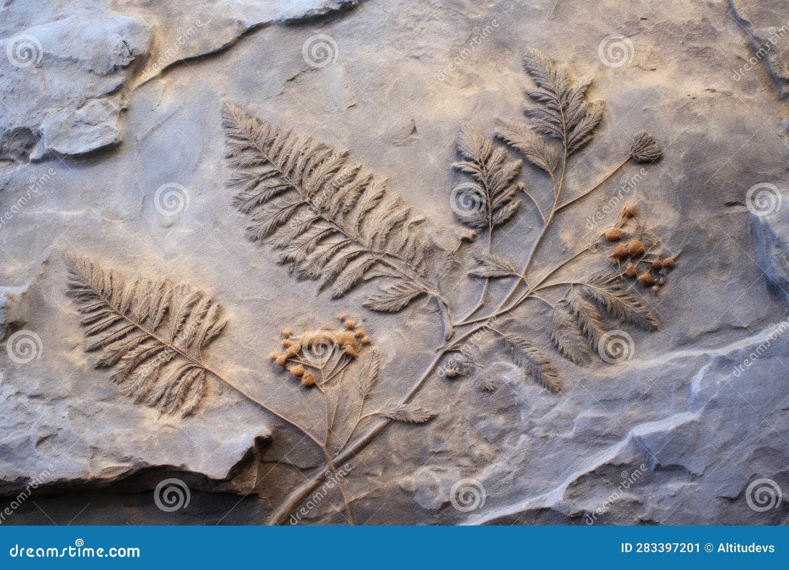 Fossilized Plant Imprints on a Stone Surface Stock Illustration ...