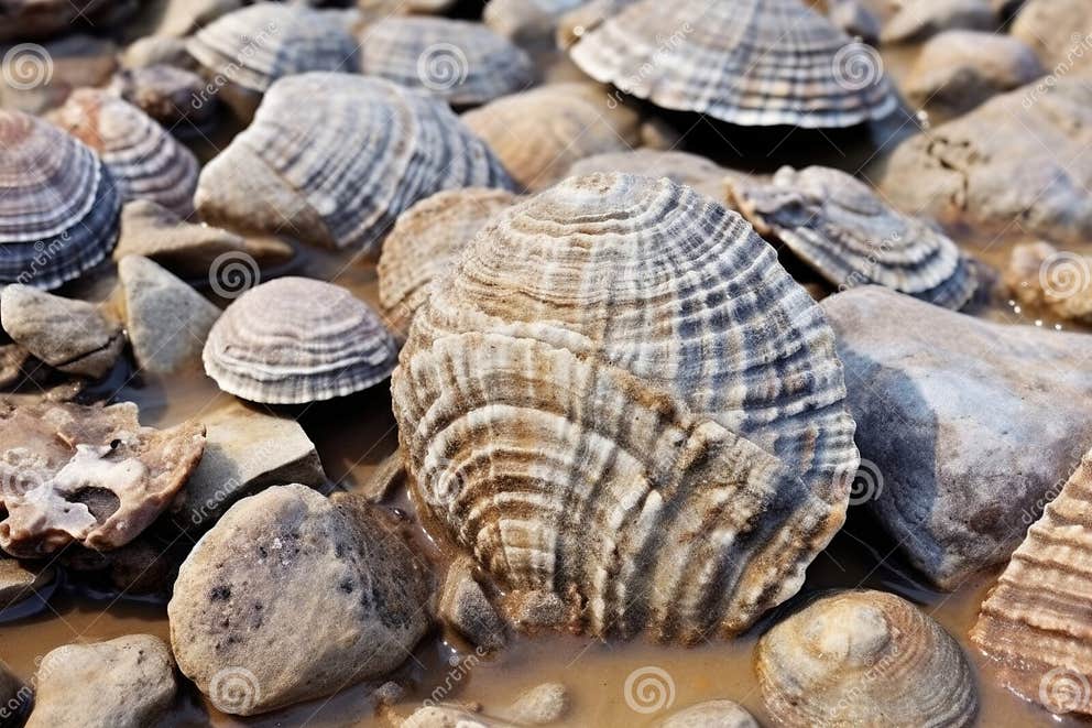 Fossilized Shells Embedded in Limestone Stock Photo - Image of ...