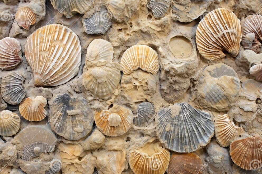 Fossilized Shells Embedded in Limestone Stock Image - Image of ...