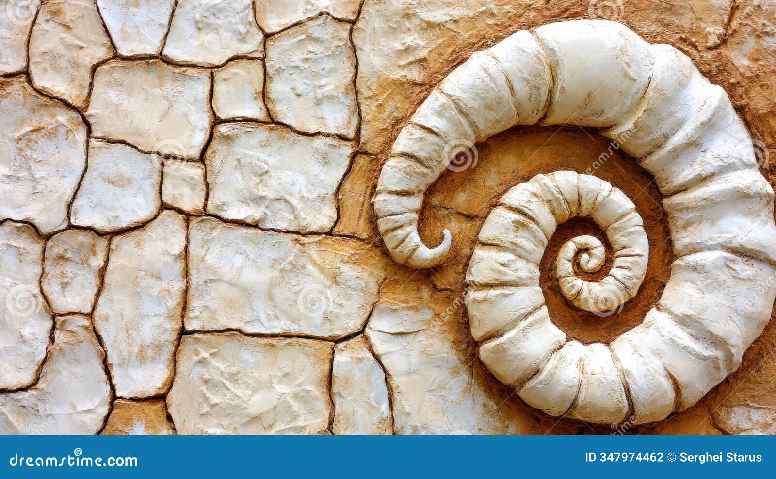 Fossilized Spiral Shell Embedded in Textured, Cracked Earth, AI Stock ...