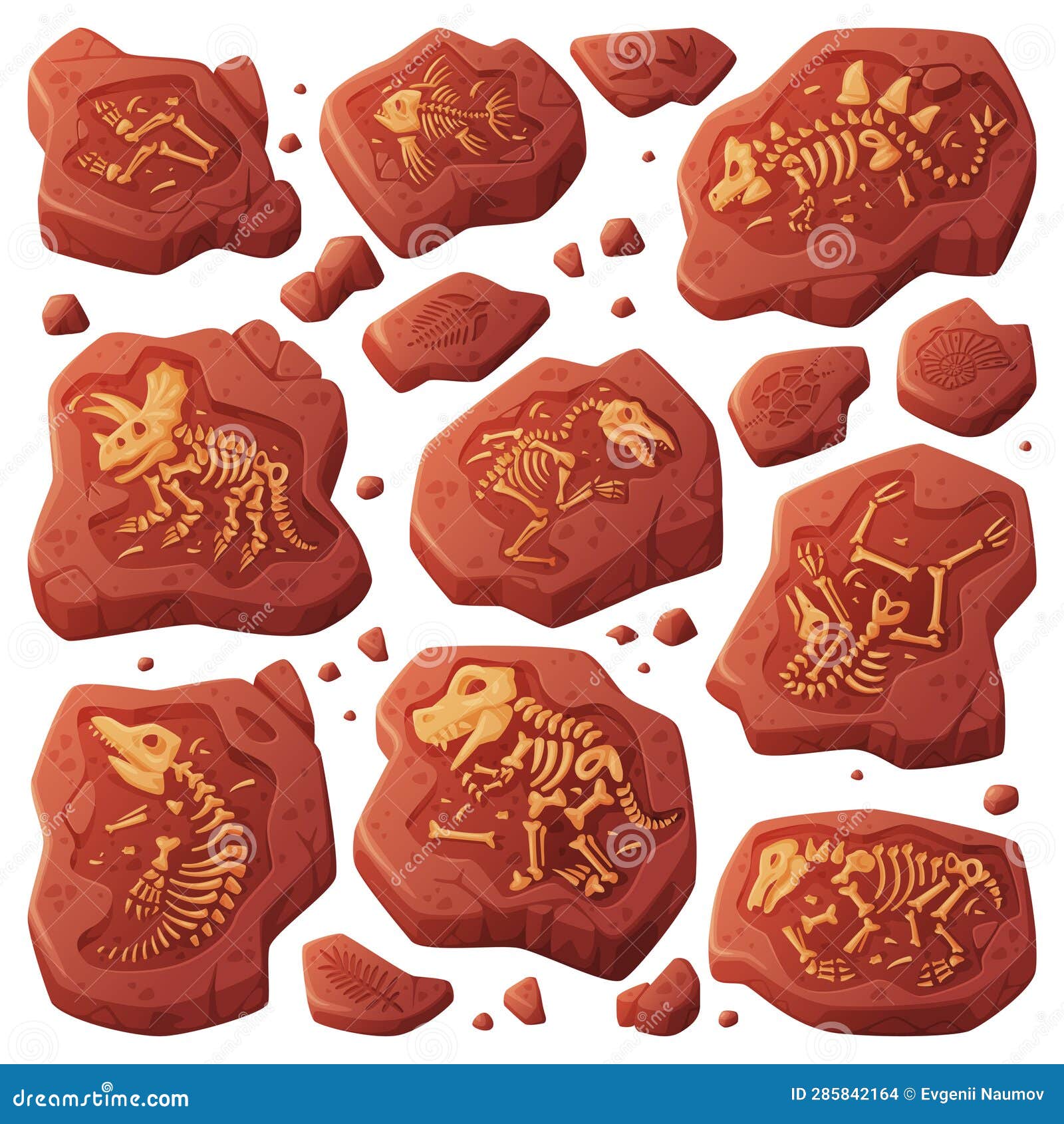 Fossils Obtained by Digging Rested in Soil or Ground Vector Set Stock ...