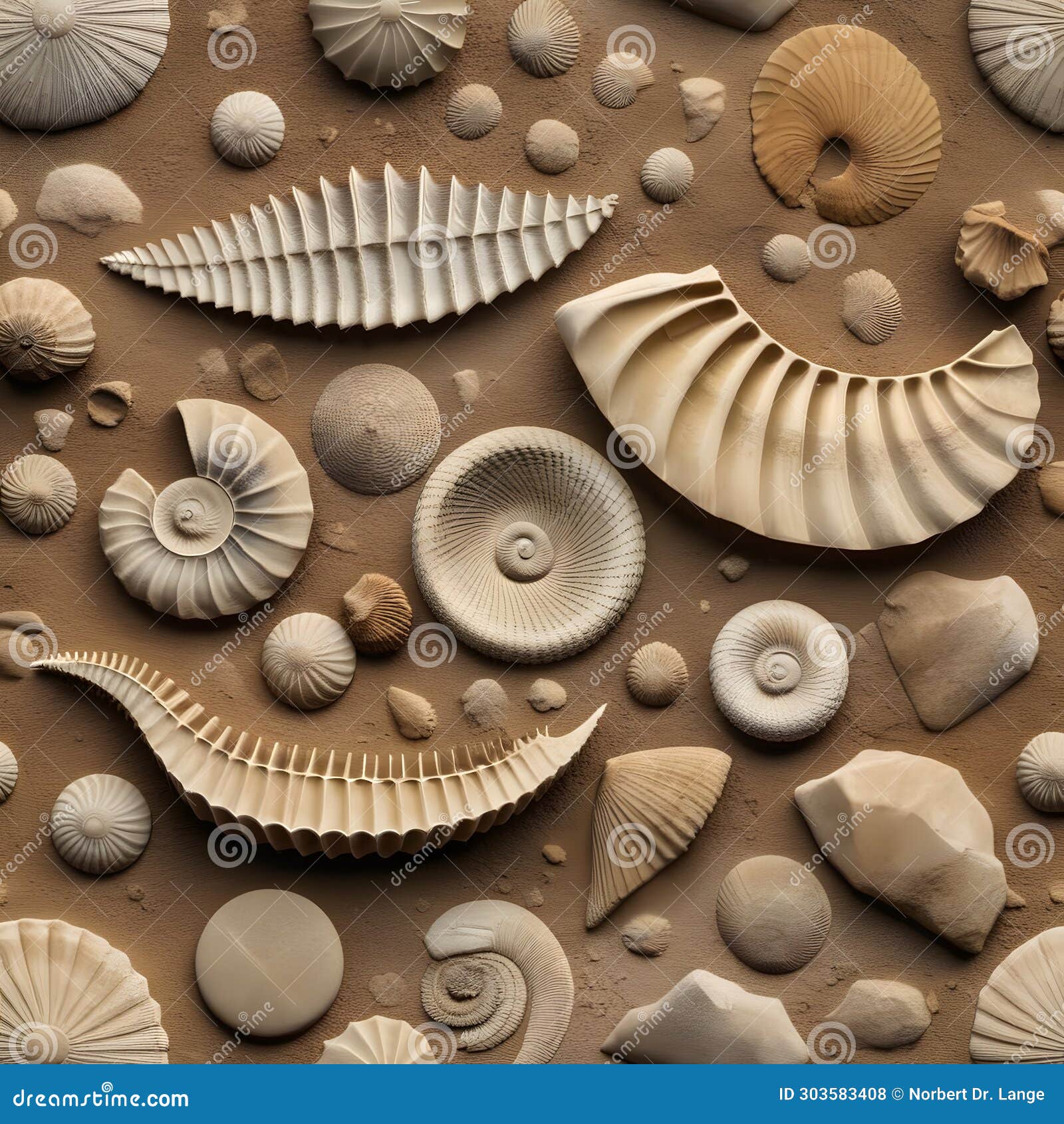 Fossils in Stone, Ai-generatet Stock Illustration - Illustration of animals, seabed: 303583408