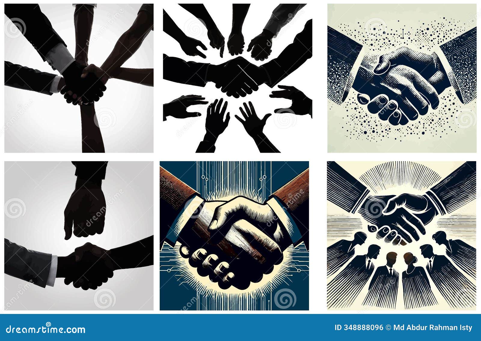 Handshake Office Team Collaboration Silhouette Illustration Design Set ...