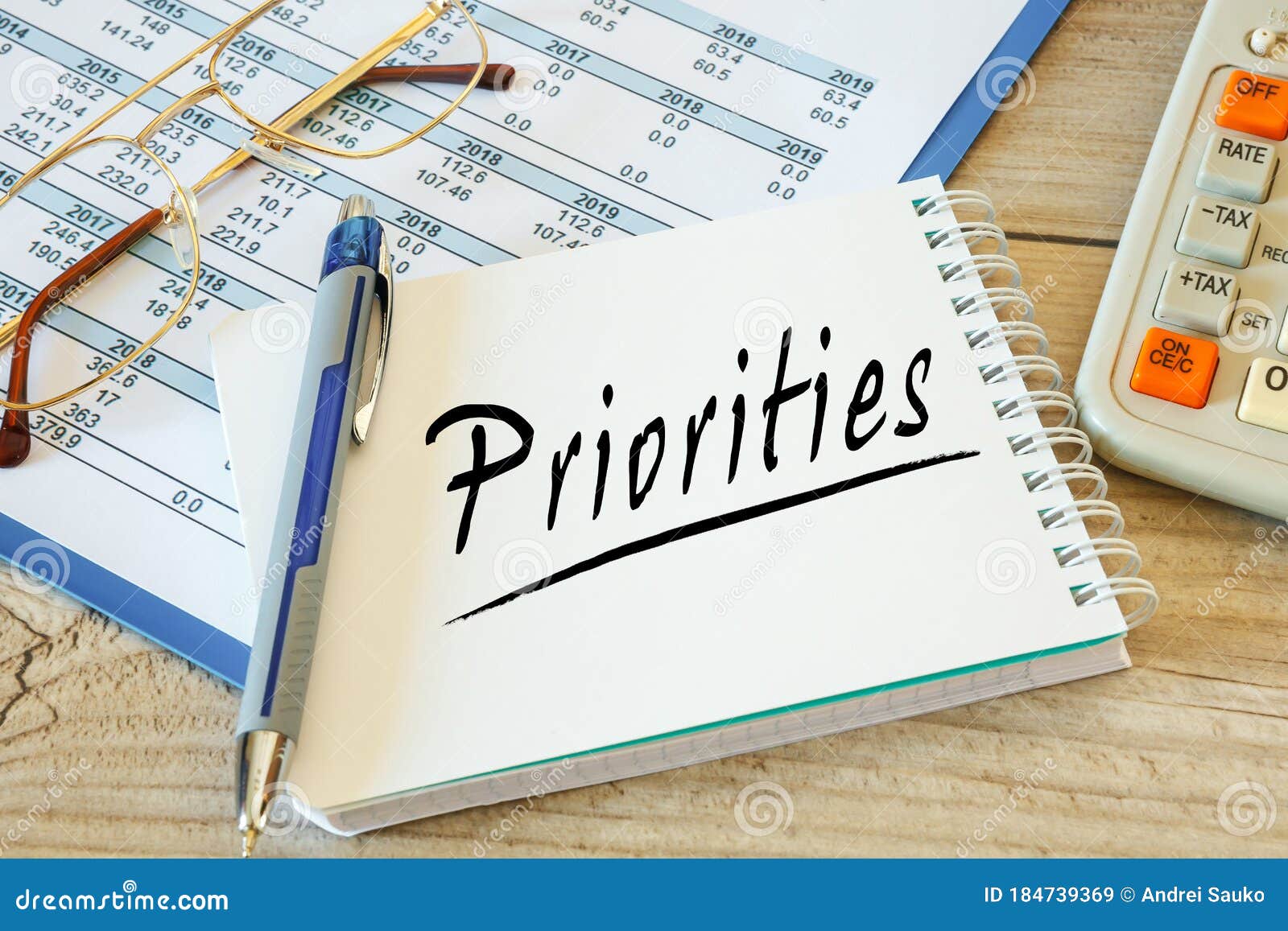 Foto on Top of Workspace with Text Priorities Stock Image - Image of ...