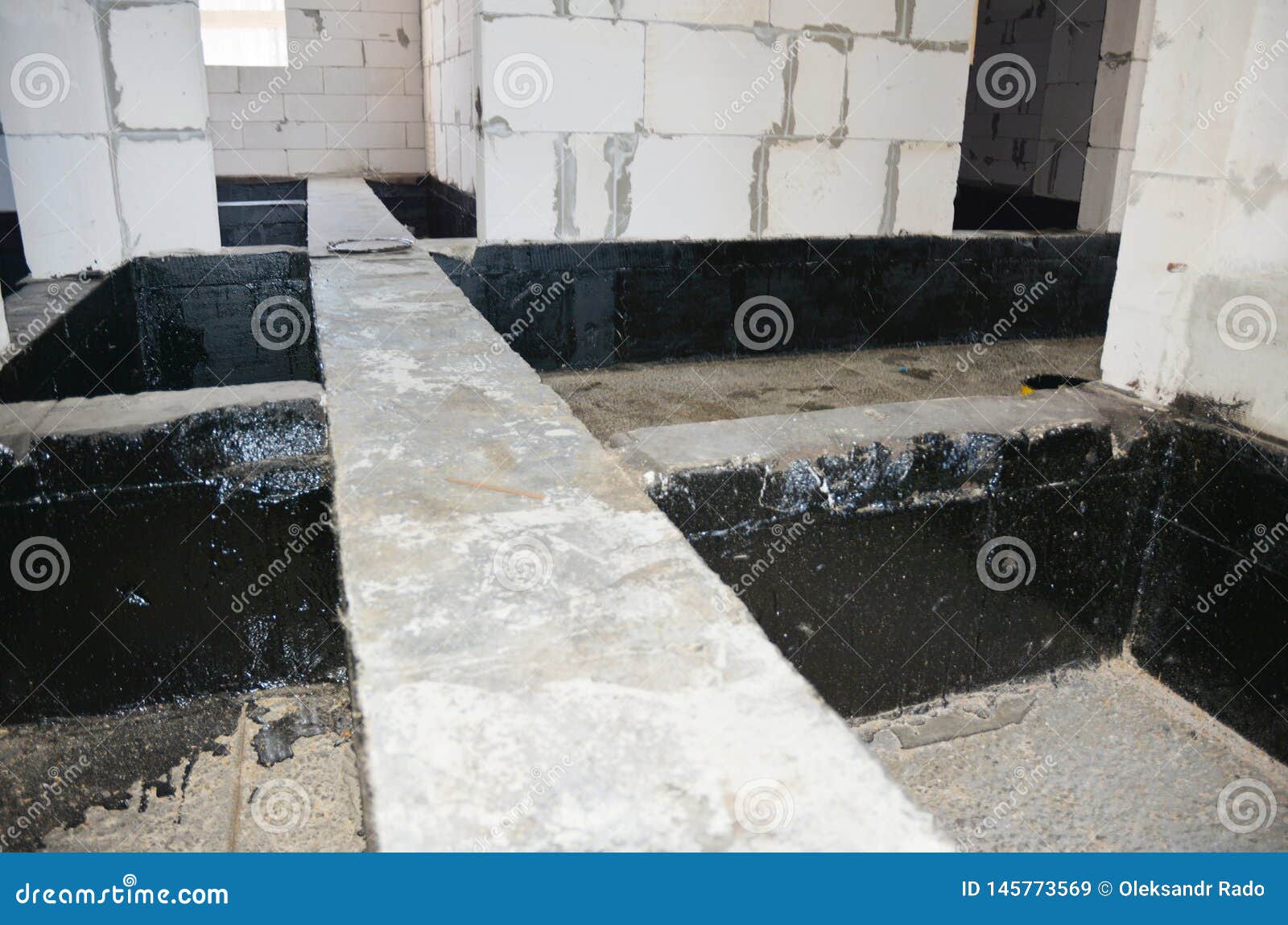 Foundation Bitumen Waterproofing. Building House Construction with ...