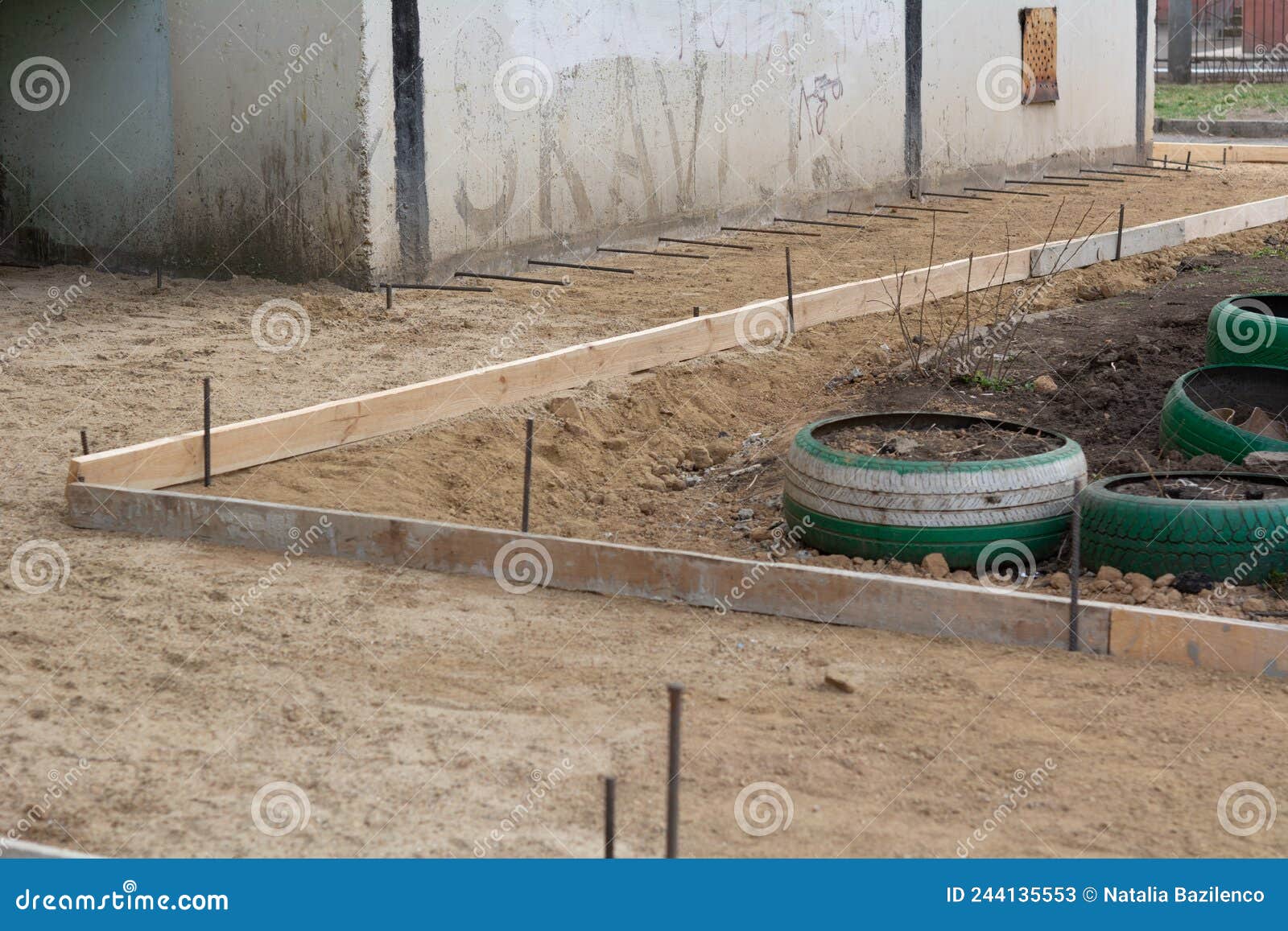 Foundation Blind Area Preparing. Basic Formwork Marking Stock Image ...