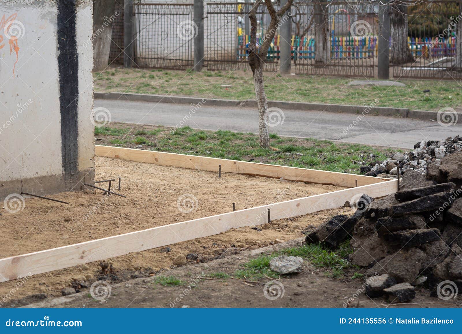 Foundation Blind Area Preparing. Basic Formwork Marking Stock Photo ...