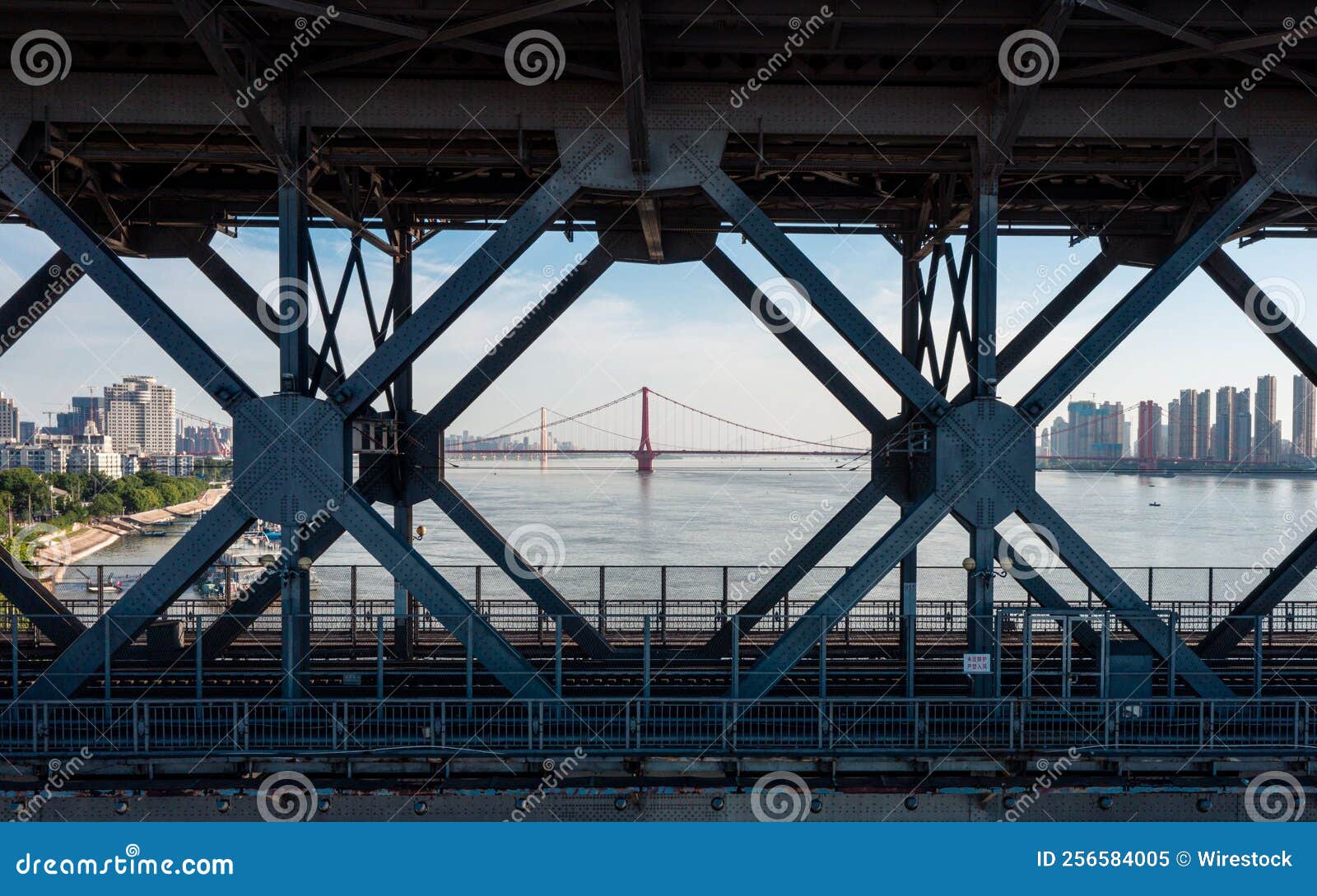 Foundation of a Bridge with a View of Another Red Bridge Over the River ...