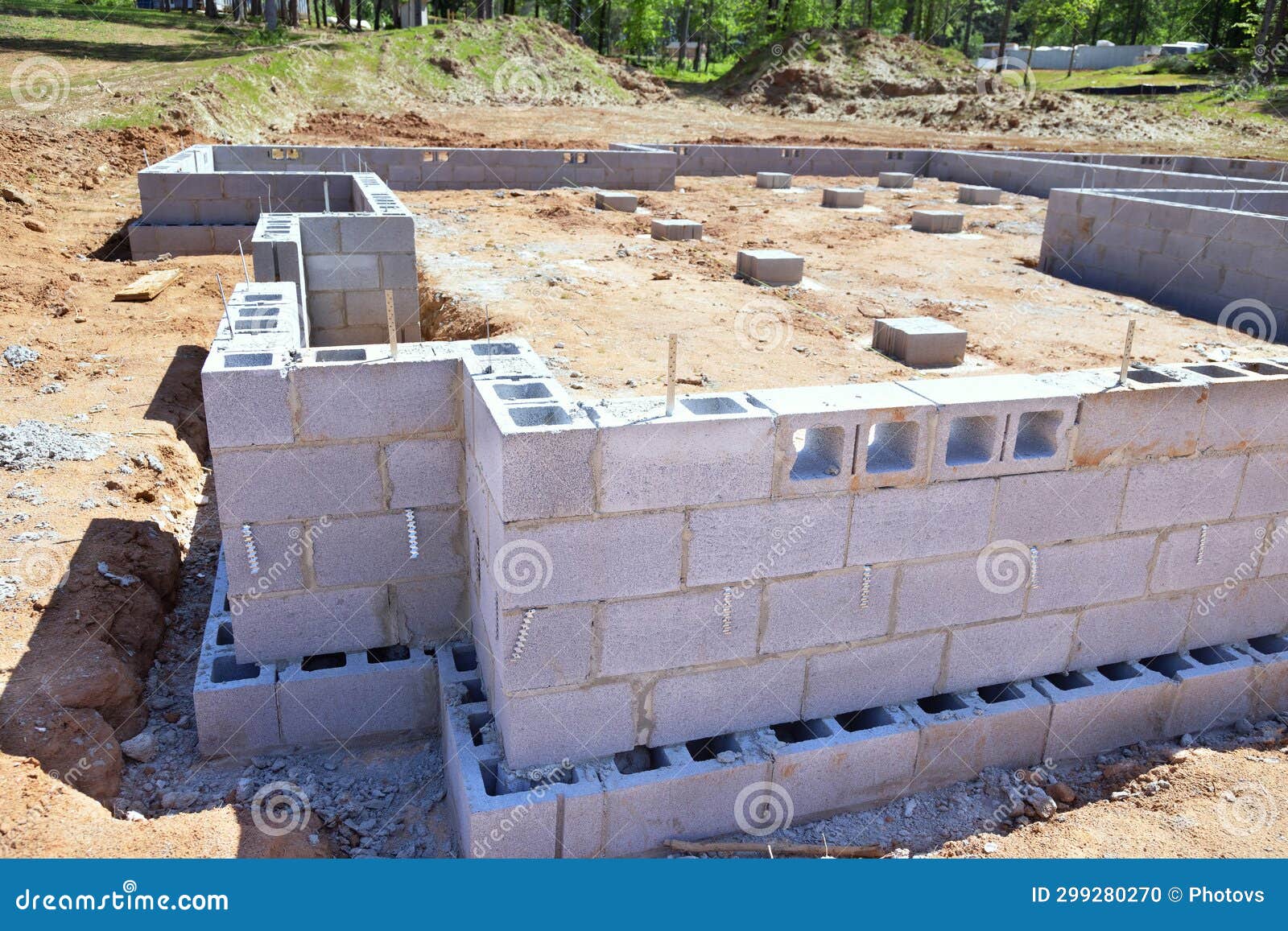 A Foundation of Cement Blocks Has Been Constructed at Construction Site ...