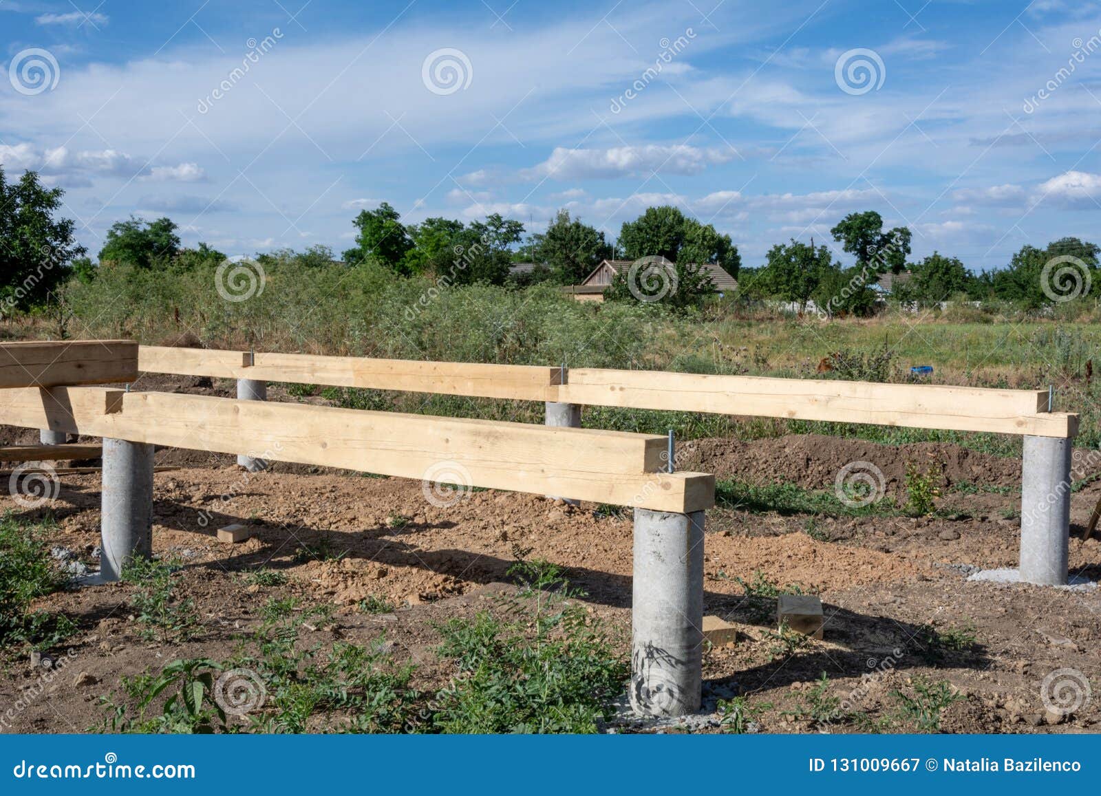 Foundation Construction. Unfinished Frame House Stock Image - Image of ...