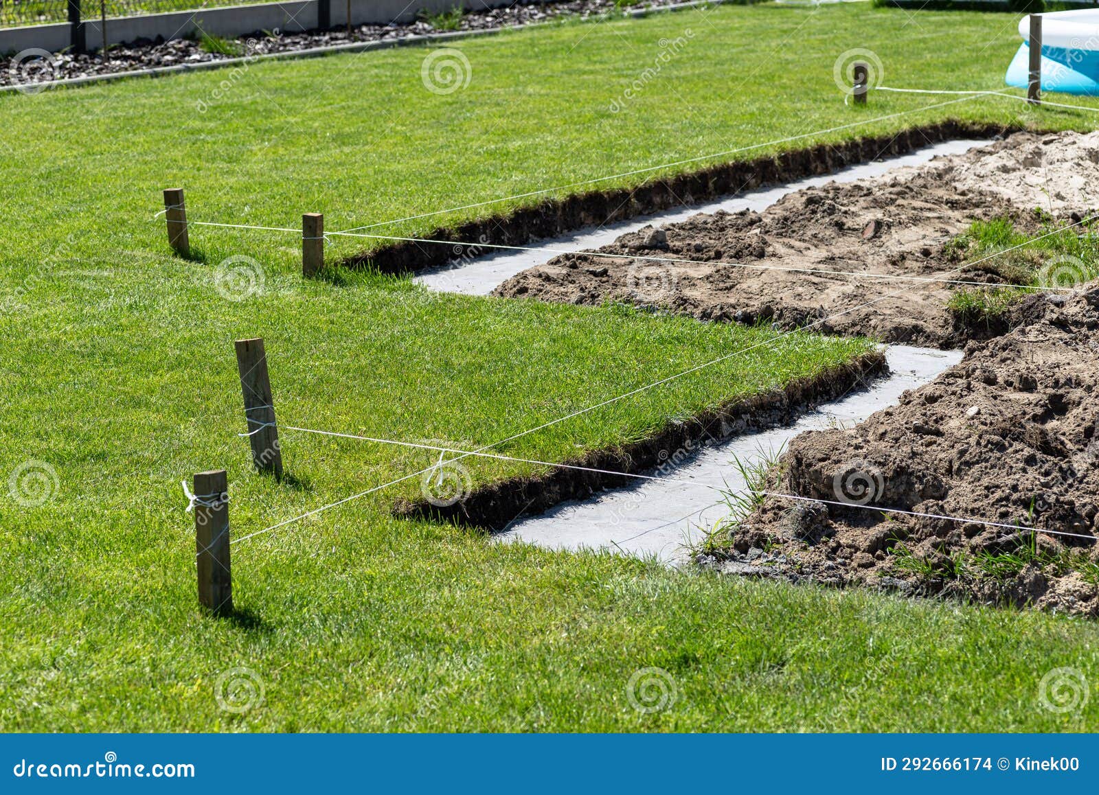 Foundation Footings Poured in a Ditch in the Yard, Building a Terrace ...