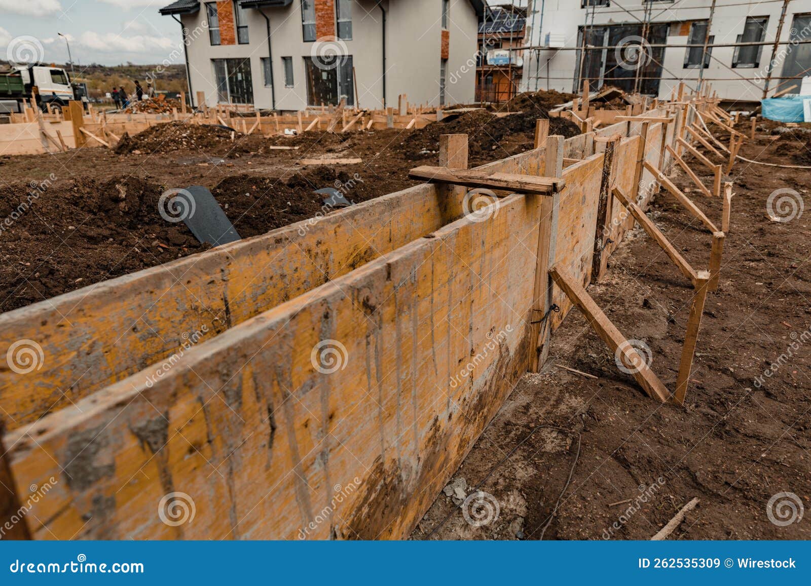 Foundation Formwork with Scaffolds and Soil Stock Image - Image of ...