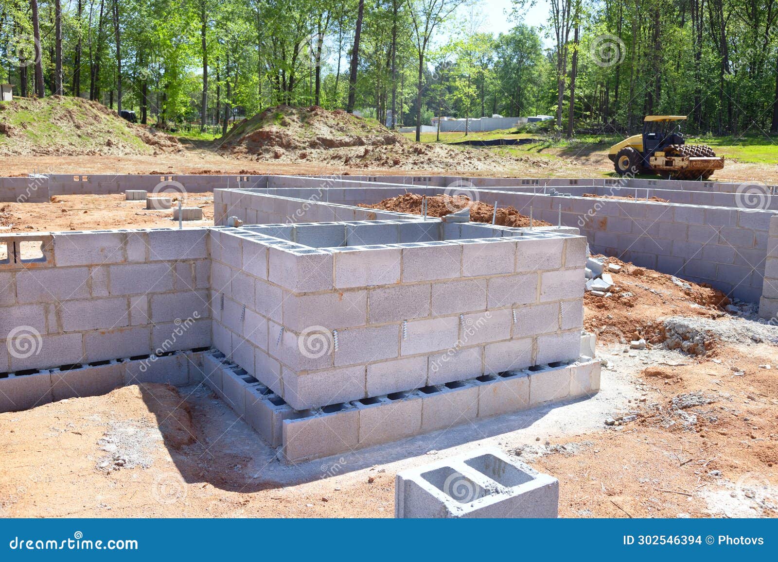 Foundation of a House on Construction Site is Constructed Cement Blocks ...