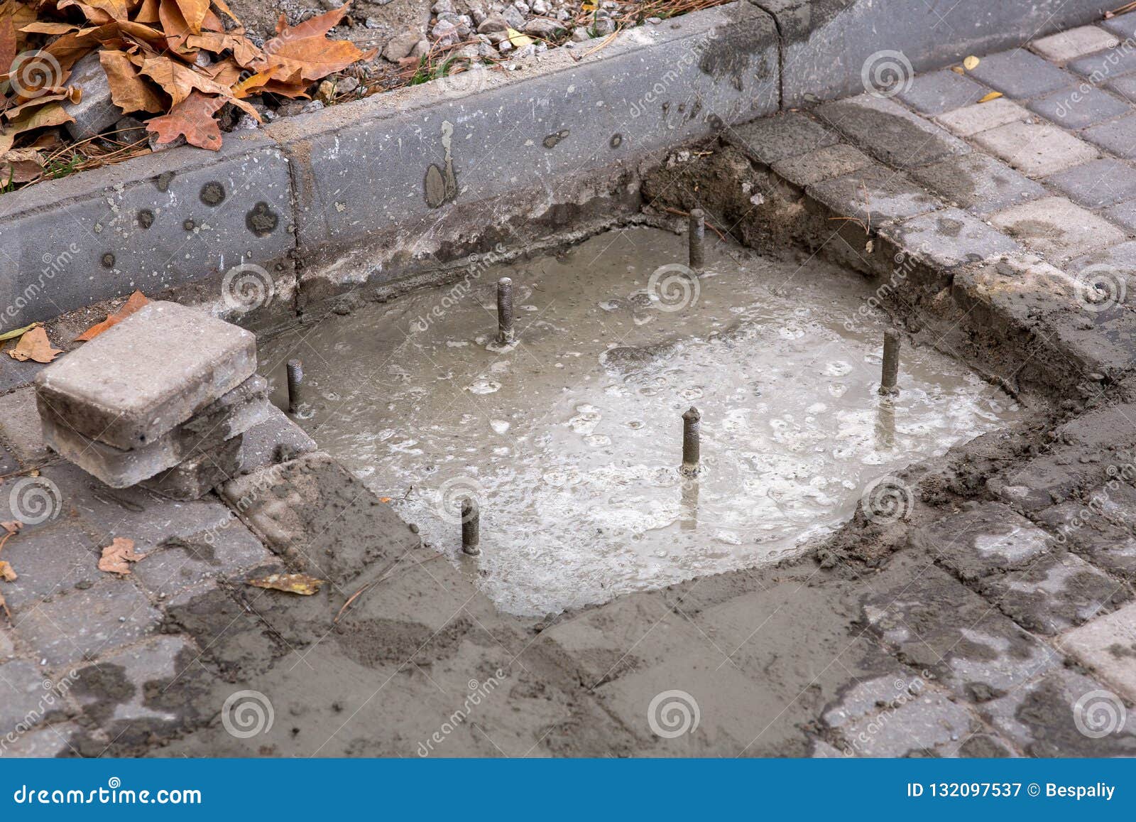 The Foundation for the Installation of Benches. Stock Image - Image of ...