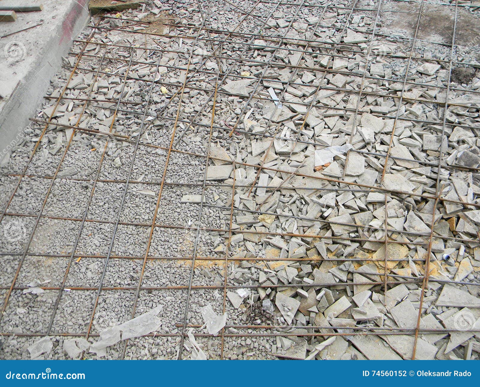 Foundation with Iron Bars Frame for Paving. Building New Concrete ...