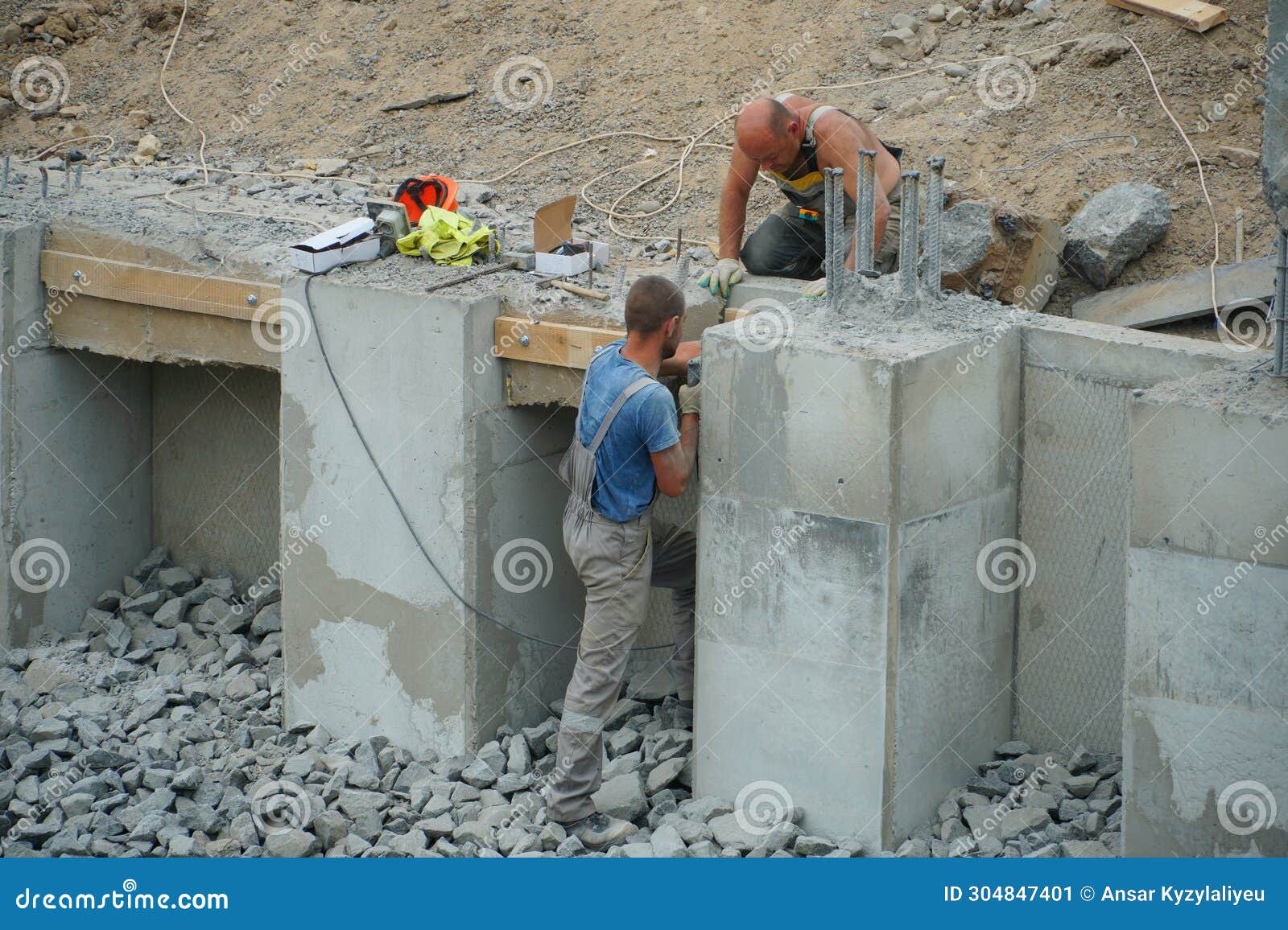 The Foundation of the New Bridge. Monolithic Reinforced Concrete ...