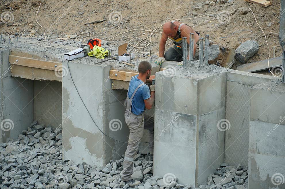 The Foundation of the New Bridge. Monolithic Reinforced Concrete ...