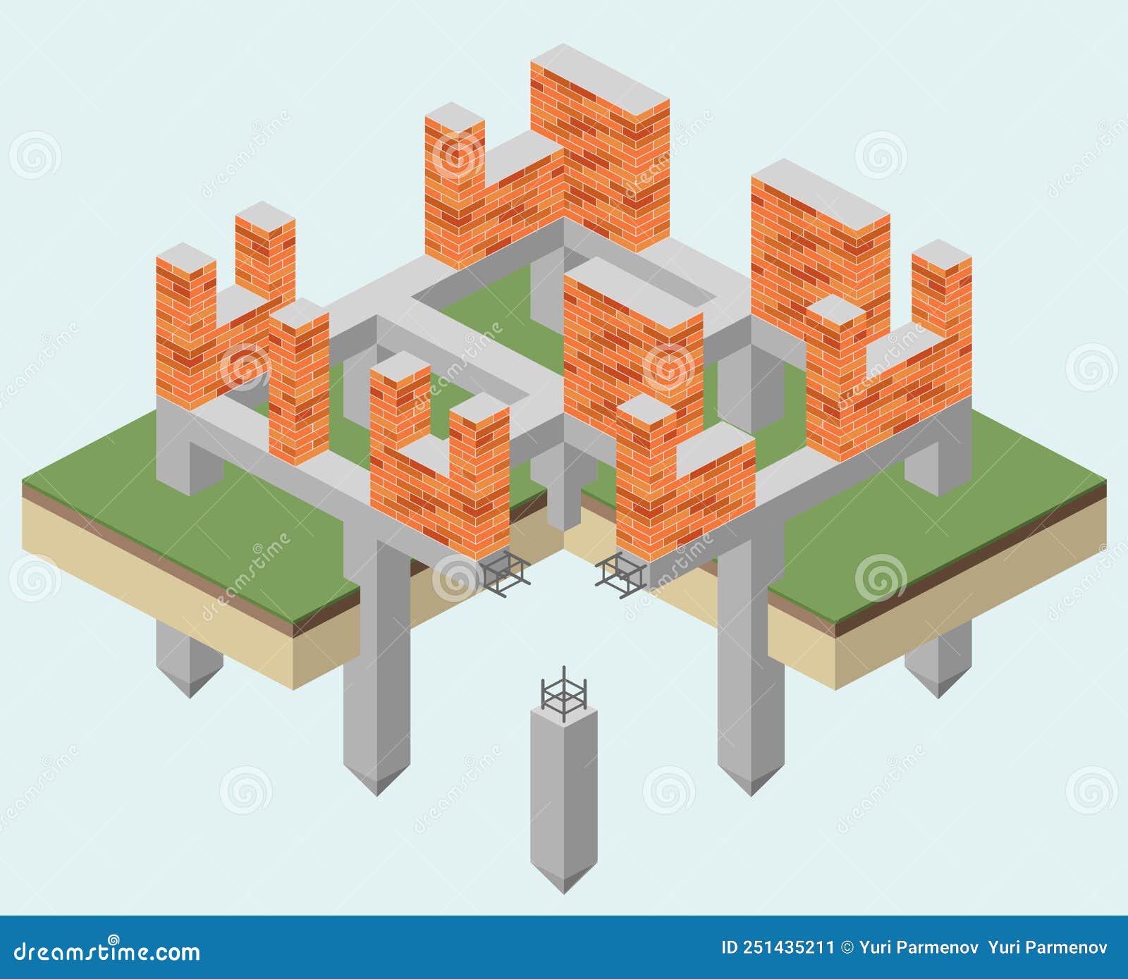 The Foundation Piles. Grillage Sample Scheme. Construction Of Building ...
