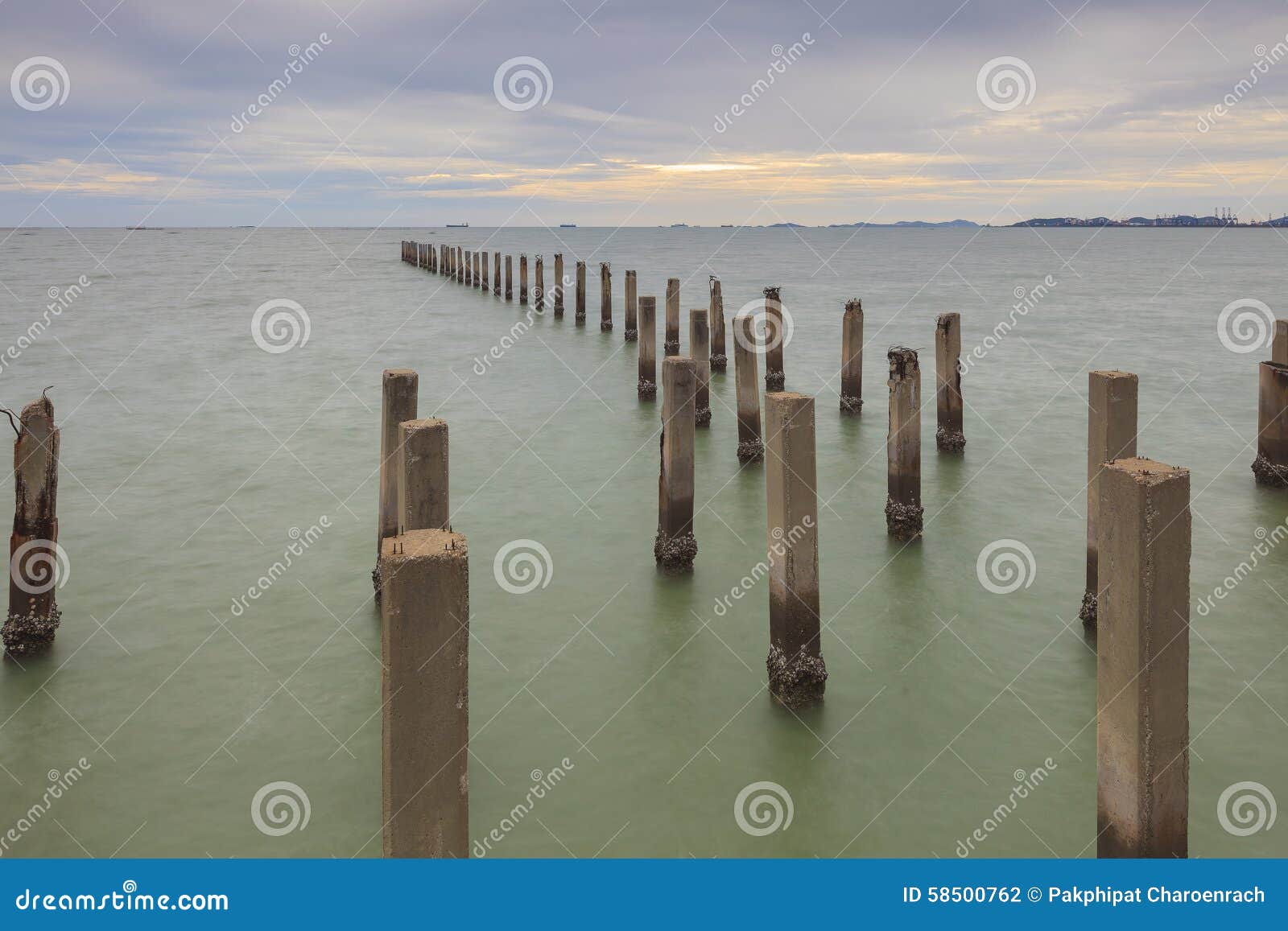 Foundation Piles into the Sea. Stock Photo - Image of components ...