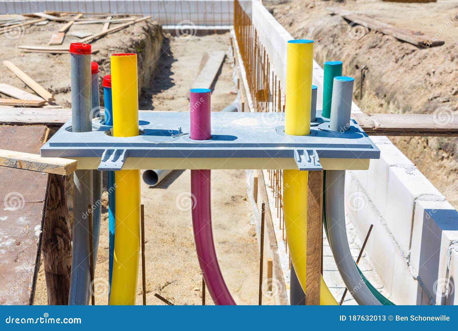 Foundation with Pipelines on Building Site Stock Image - Image of ...