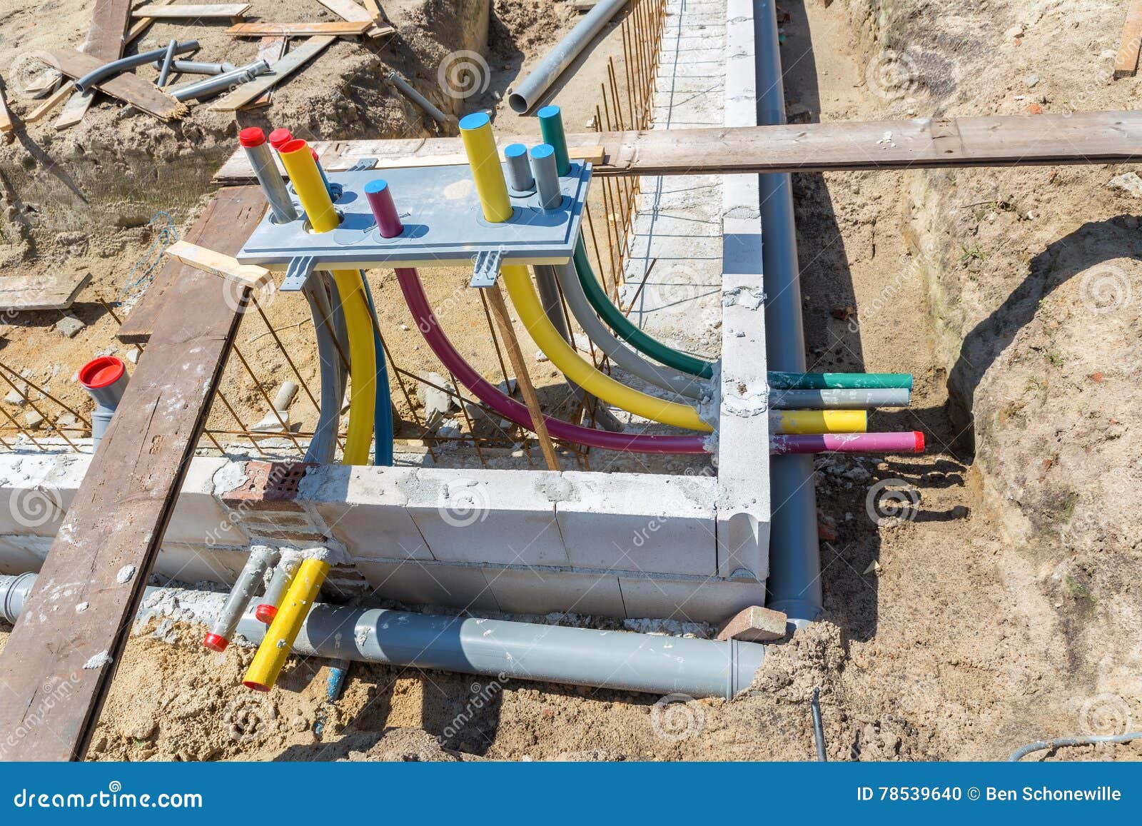Foundation with Pipes on Building Site Stock Photo - Image of power ...
