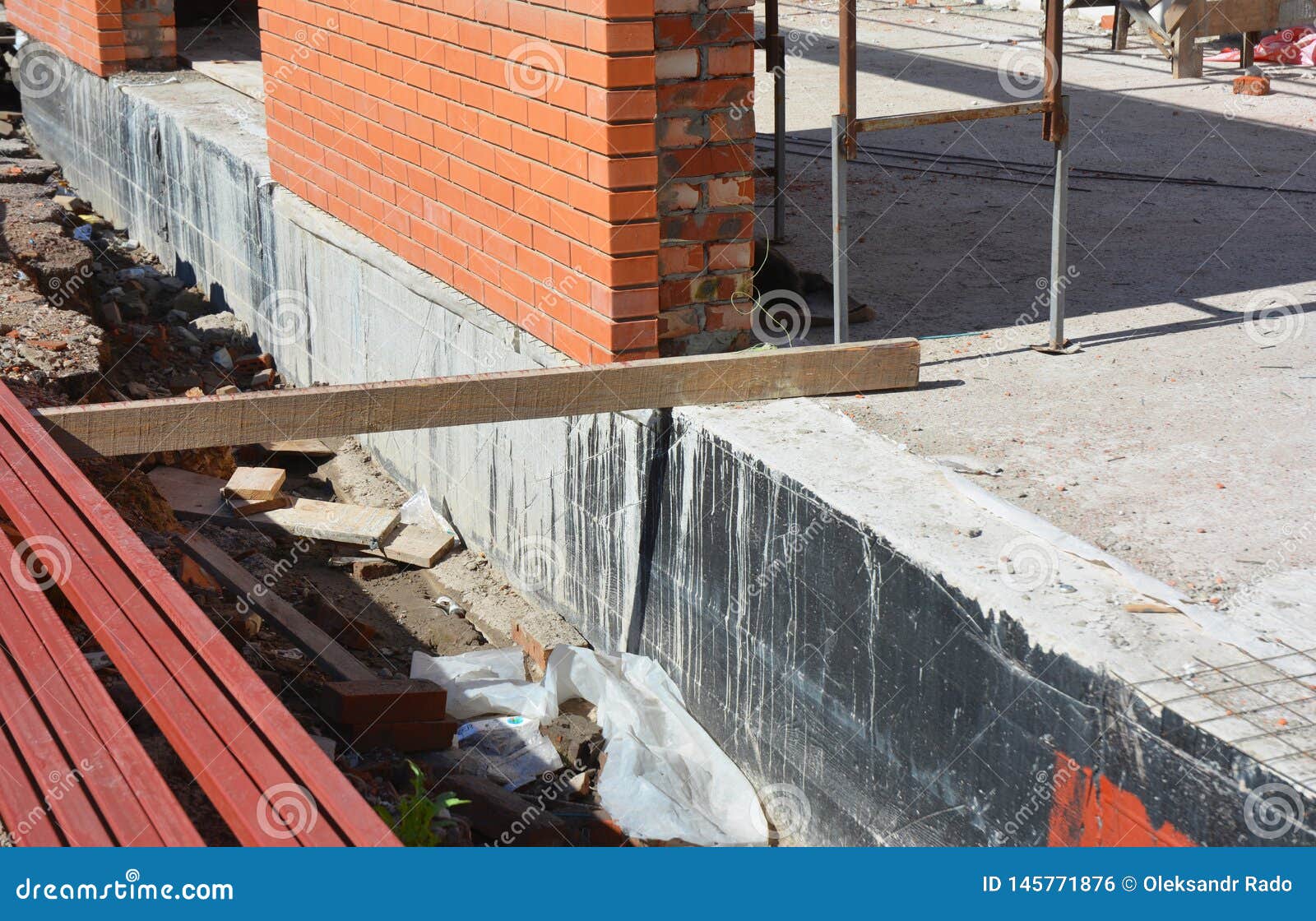 Foundation Waterproofing. House Foundation Wall Waterproof with Bitumen ...