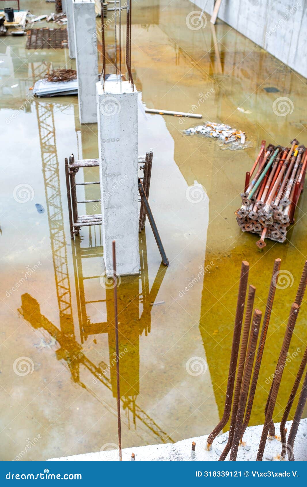 Foundations of a Building Under Construction, Concrete and Metal ...