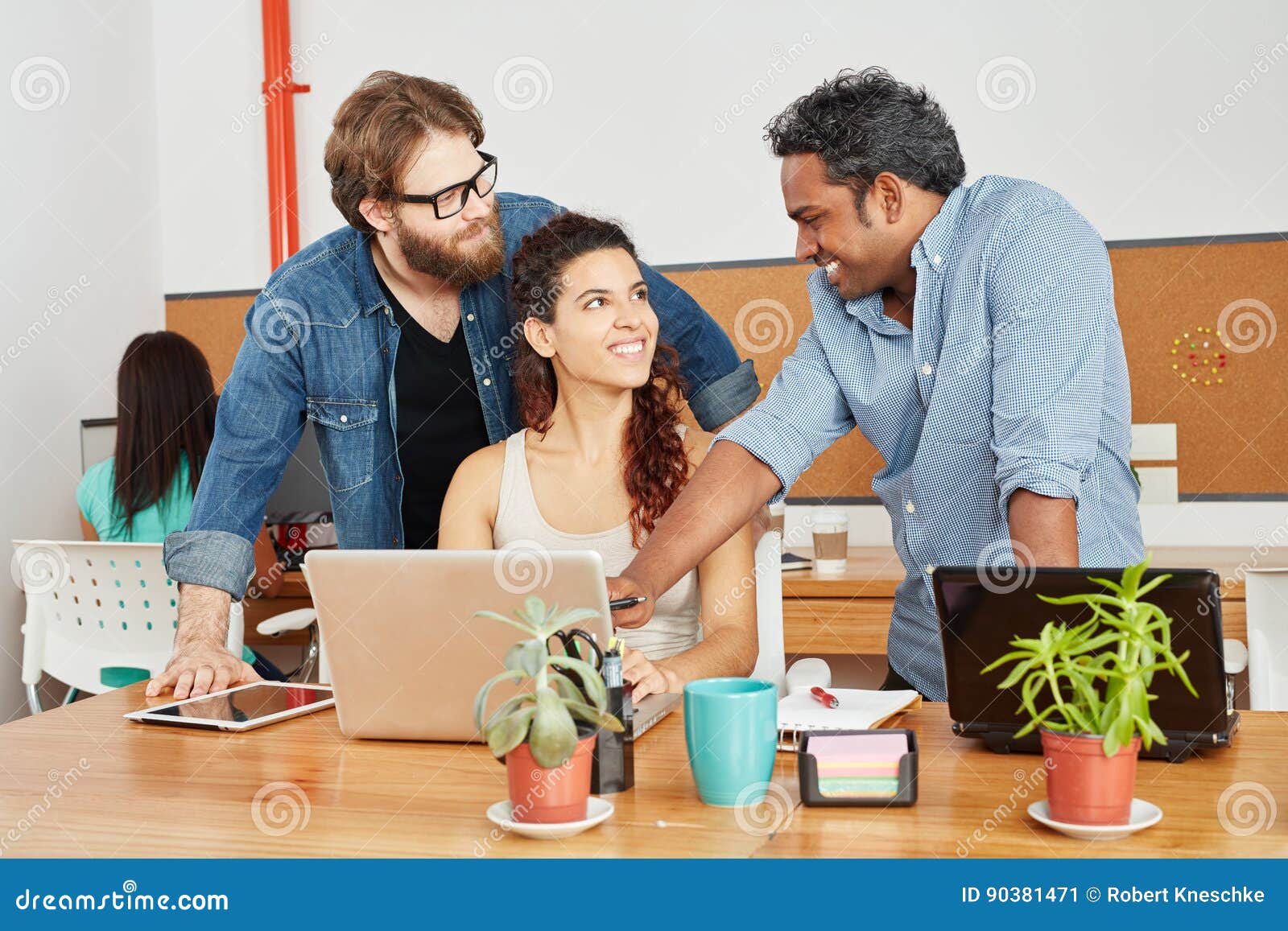Founder and Team with Laptop Stock Image - Image of sharing ...