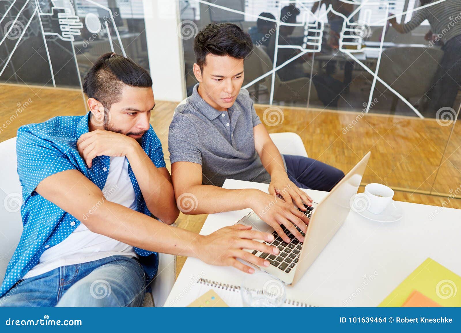 Founders in Teamwork with Computer Stock Photo - Image of science ...