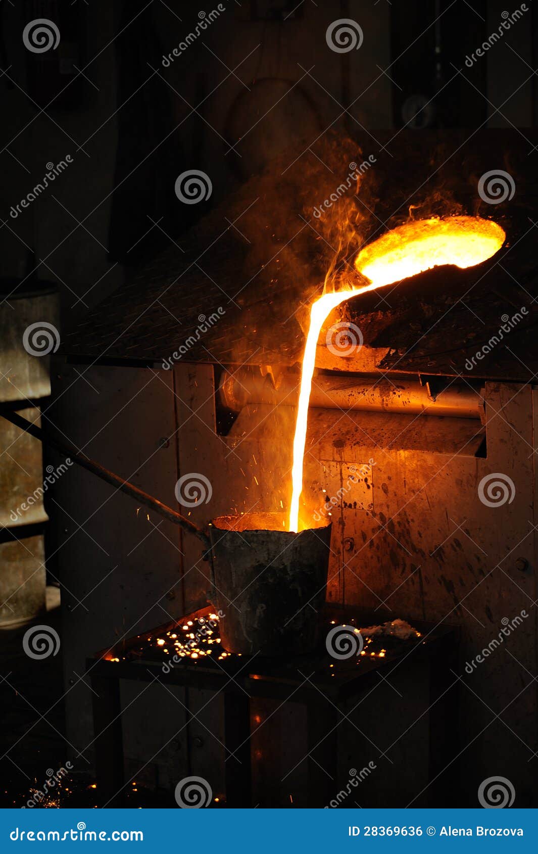 Foundry - Molten Metal Poured from Lathe Stock Photo - Image of ...