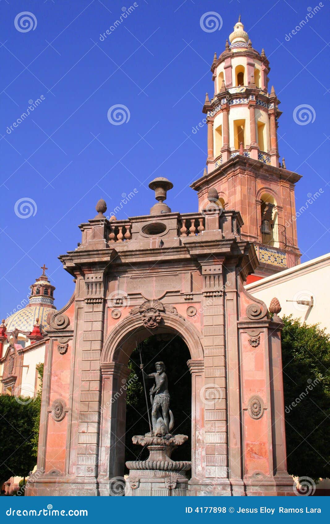 Fountain stock photo. Image of neptune, arch, queretaro - 4177898
