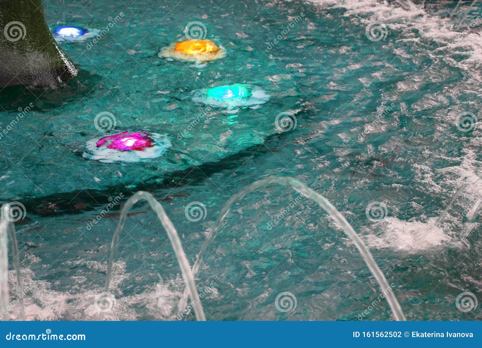 Fountain with Blue Water and Color Lighting Stock Photo - Image of gray ...