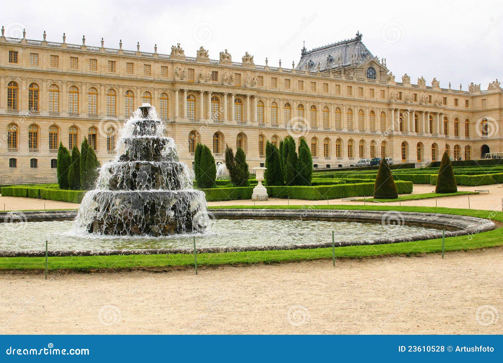 Fountain in Castle Chateau Versailles Stock Photo - Image of postcard ...