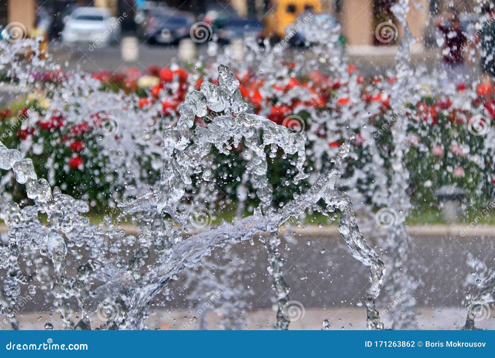 Fountain Close-up of Water Droplets Flowers Background Stock Photo ...