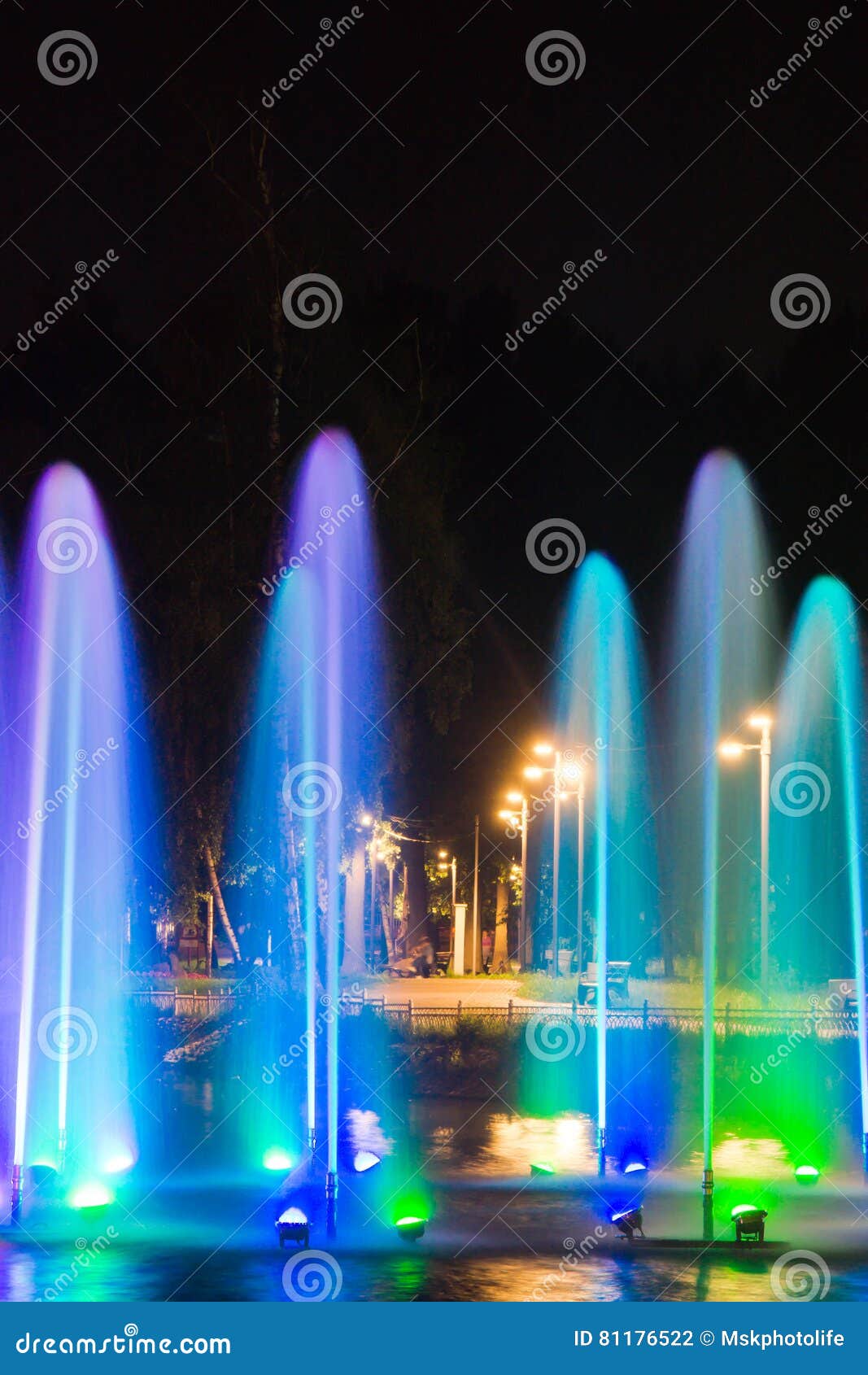 Fountain with Colored Backlight in Park Stock Photo - Image of good ...