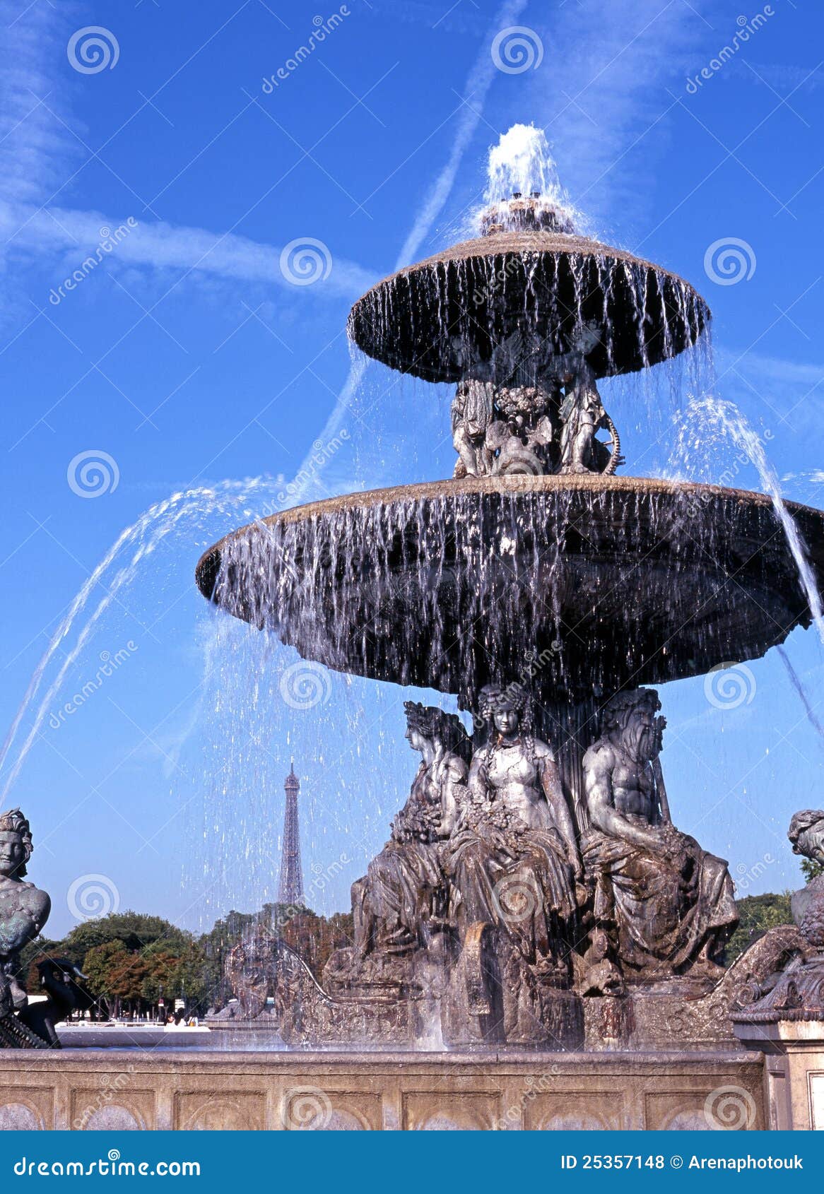 Fountain and Eiffel Tower, Paris, France. Stock Photo - Image of ...