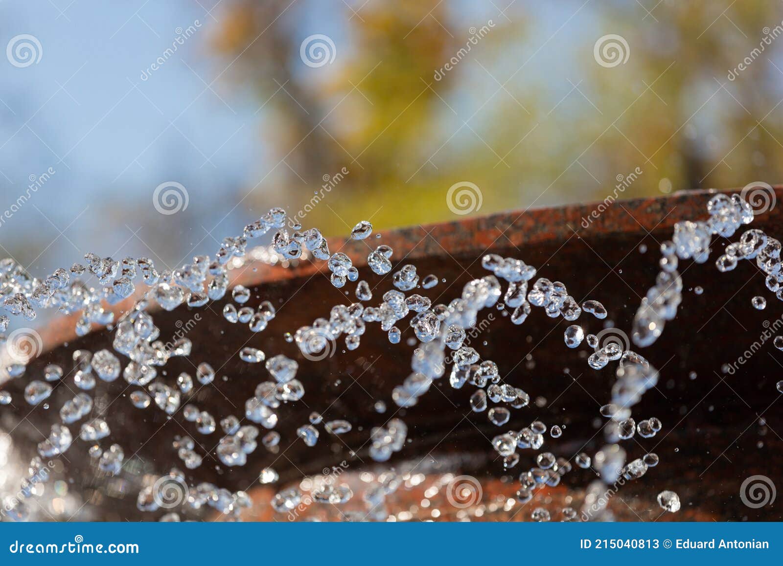 Fountain Element with Numerous Drops and Splashes of Water, Focusing on ...