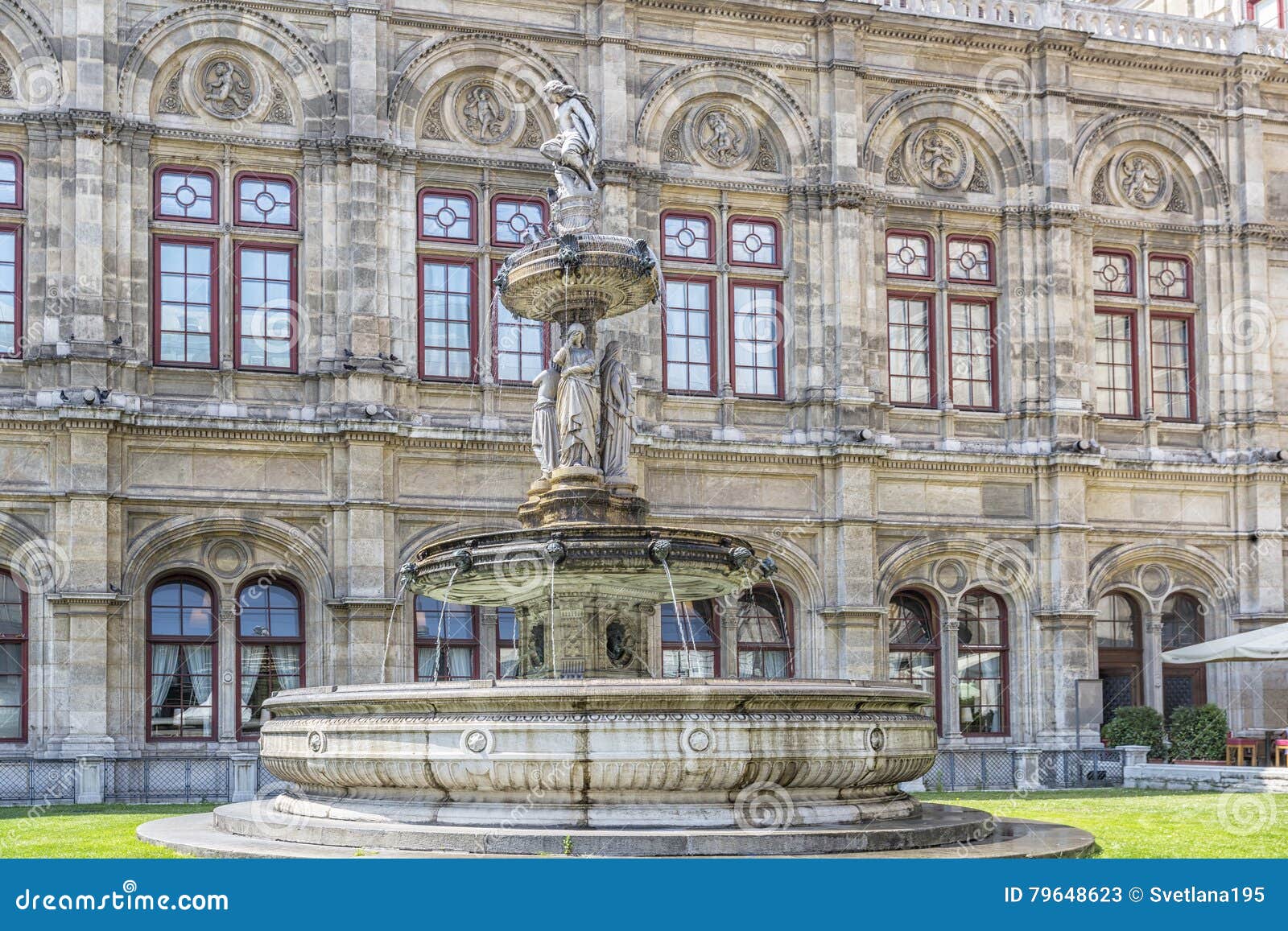 Fountain in Front of the Vienna Opera House, Austria. Stock Image ...