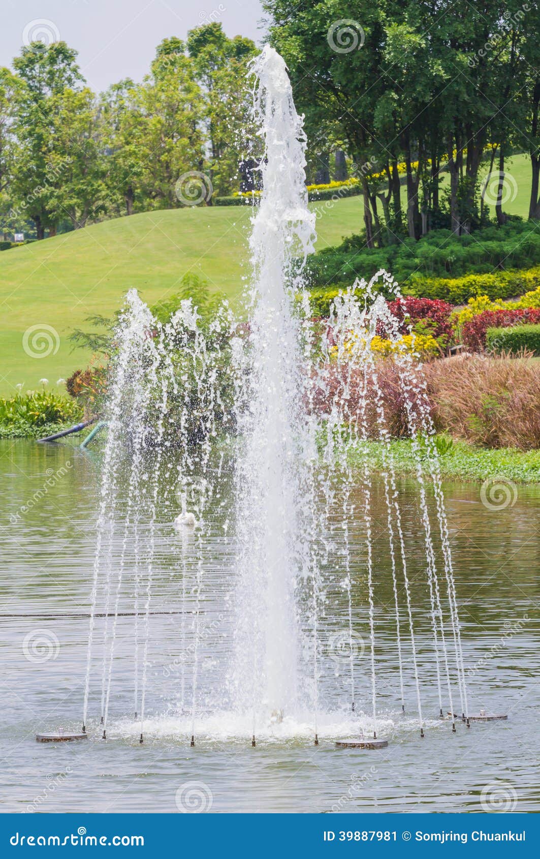 Fountain in golf course stock image. Image of color, fresh - 39887981
