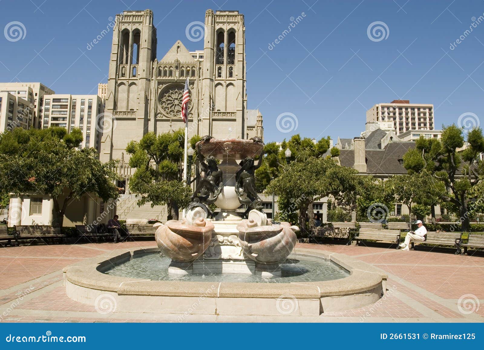 Fountain and Grace Cathedral Stock Image - Image of decorative ...