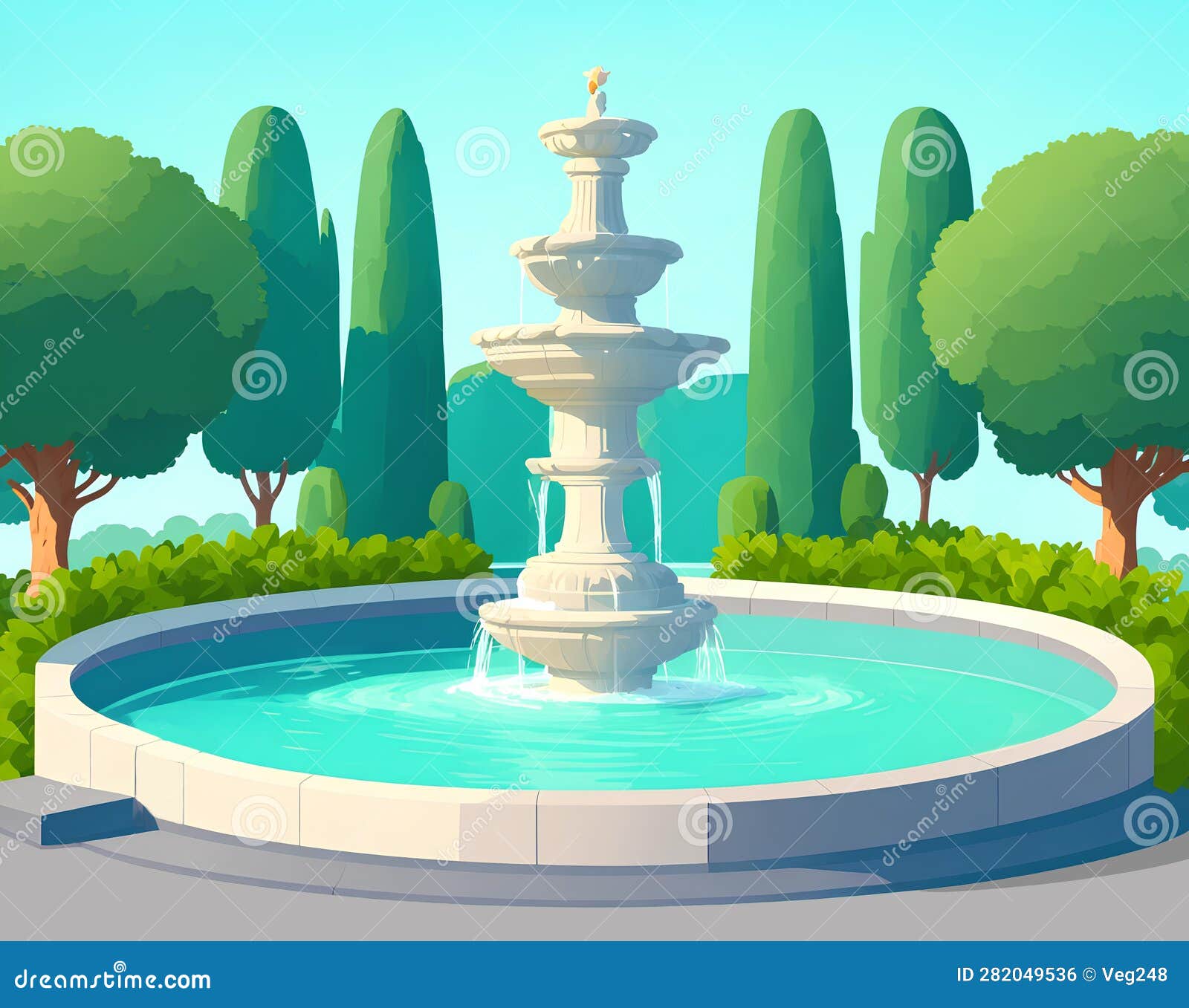 Fountain in the Green Park 3d, Cartoon. Stock Illustration ...