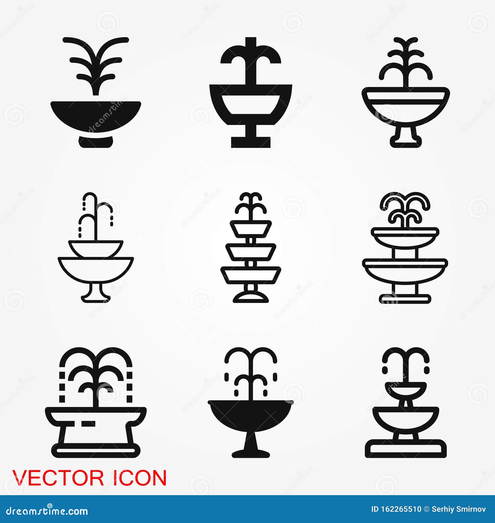 Fountain Icon, Vector Illustration Fountain with Water Splash Stock ...