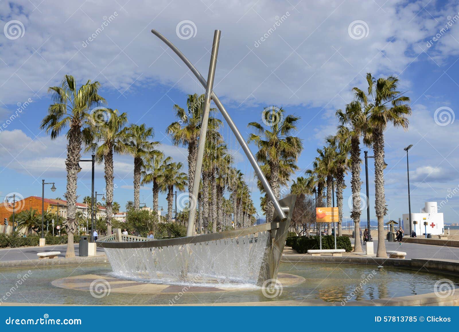 Fountain on Malvarossa Beach. Valencia. Spain Editorial Image - Image ...