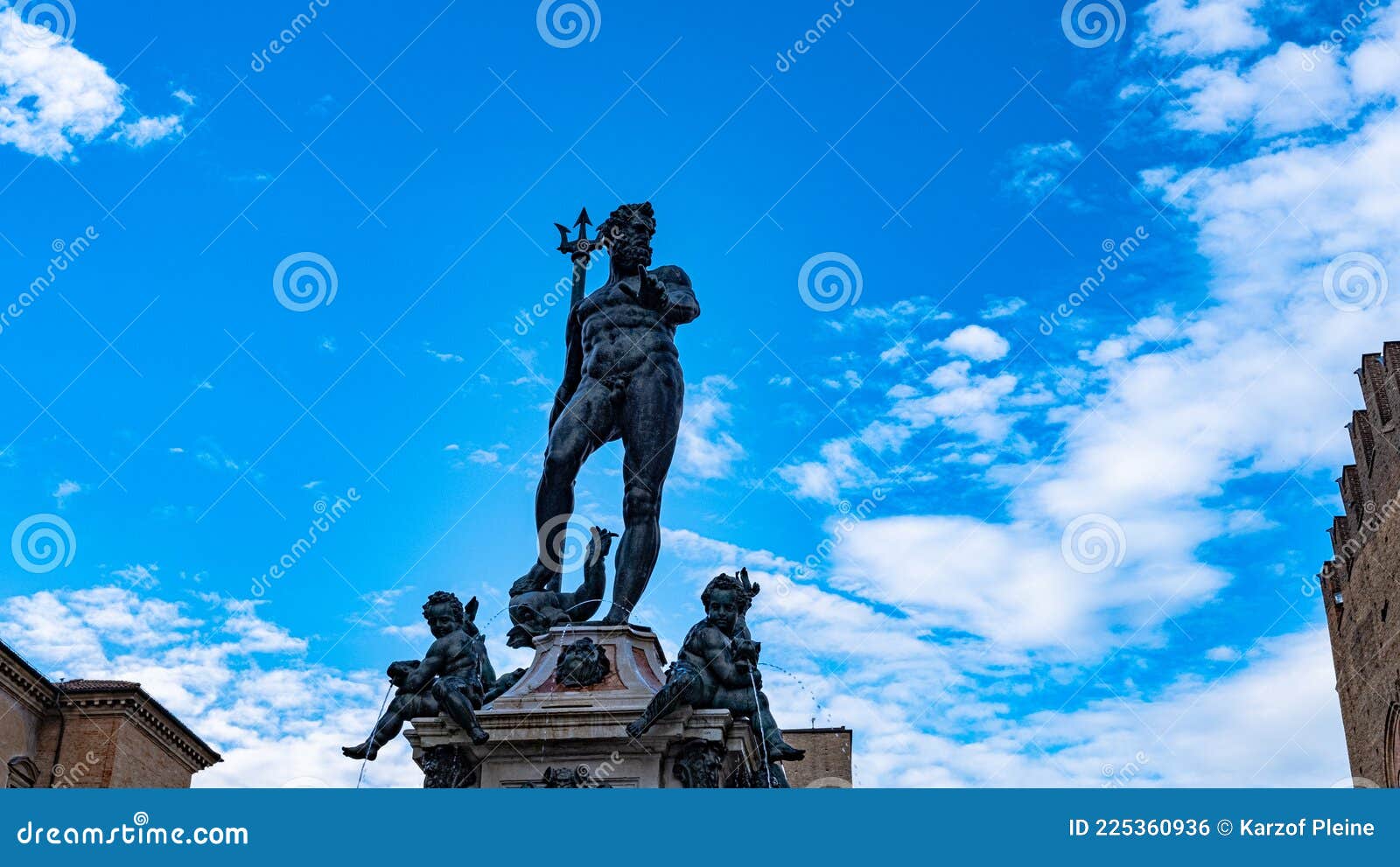 Fountain of Neptune in Bologna. Statue with Blue Sky on the Bottom ...