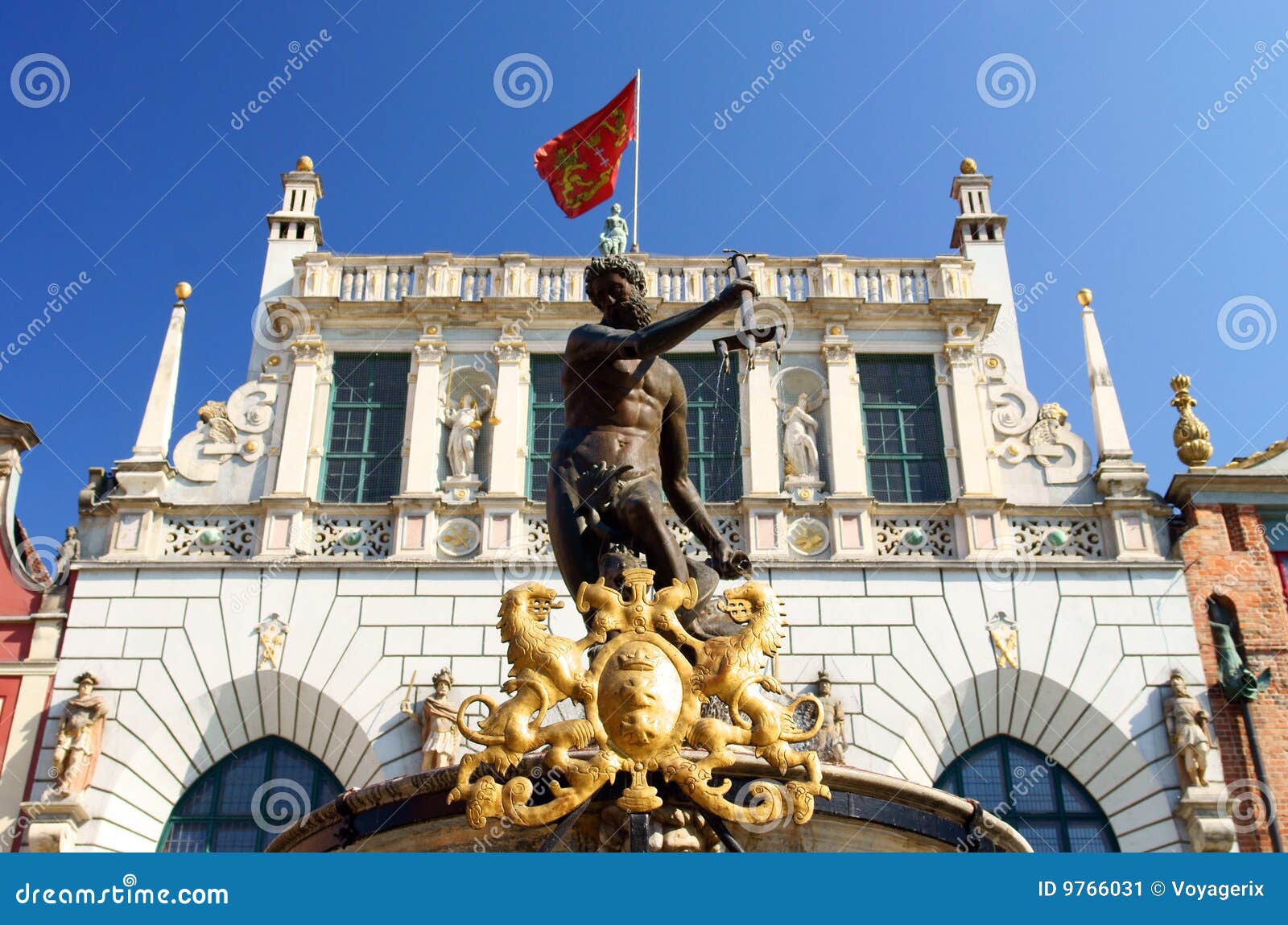 Fountain Neptune Statue on Old City in Gdansk Stock Image - Image of ...