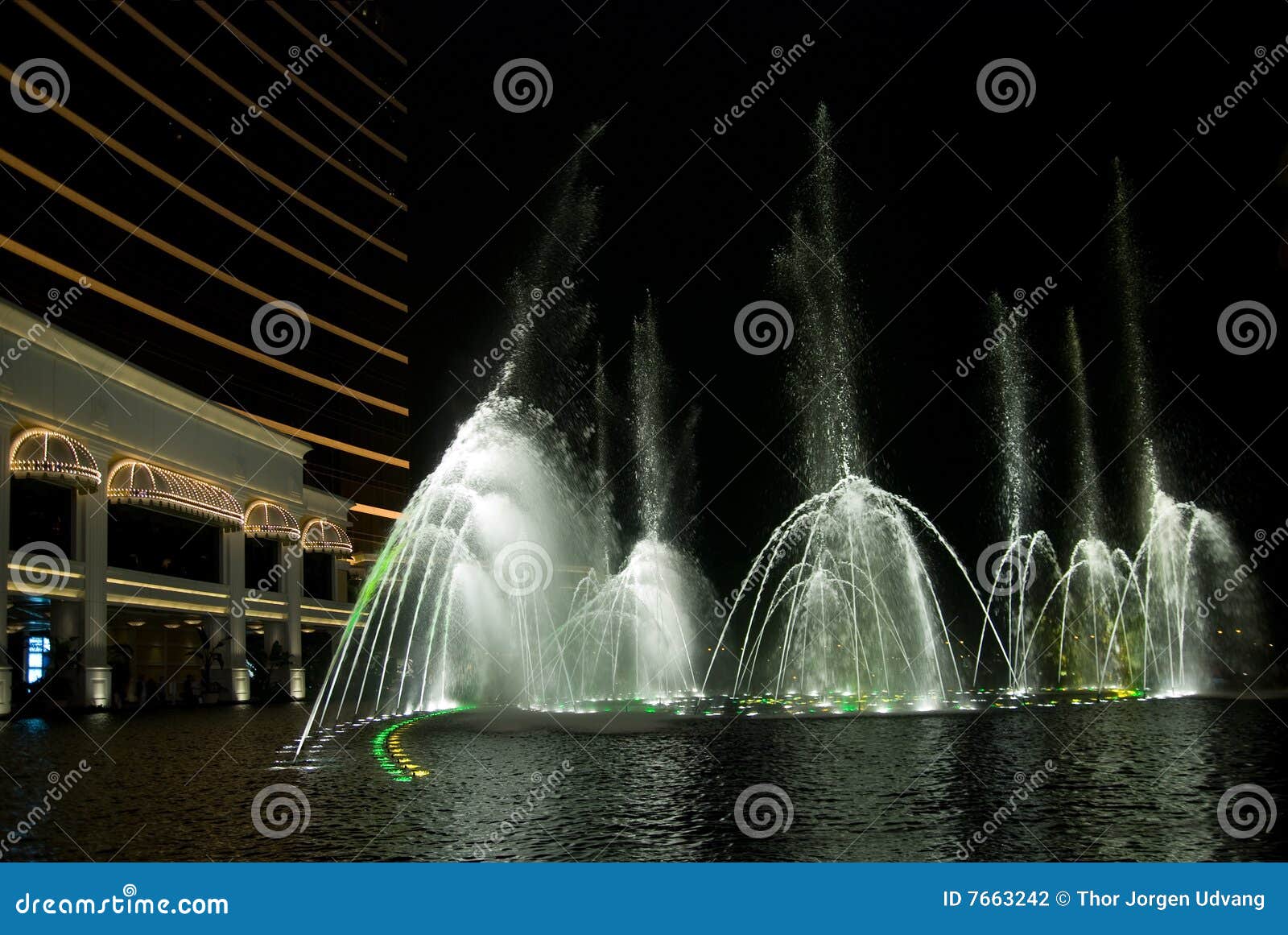 Fountain at night stock photo. Image of building, night - 7663242