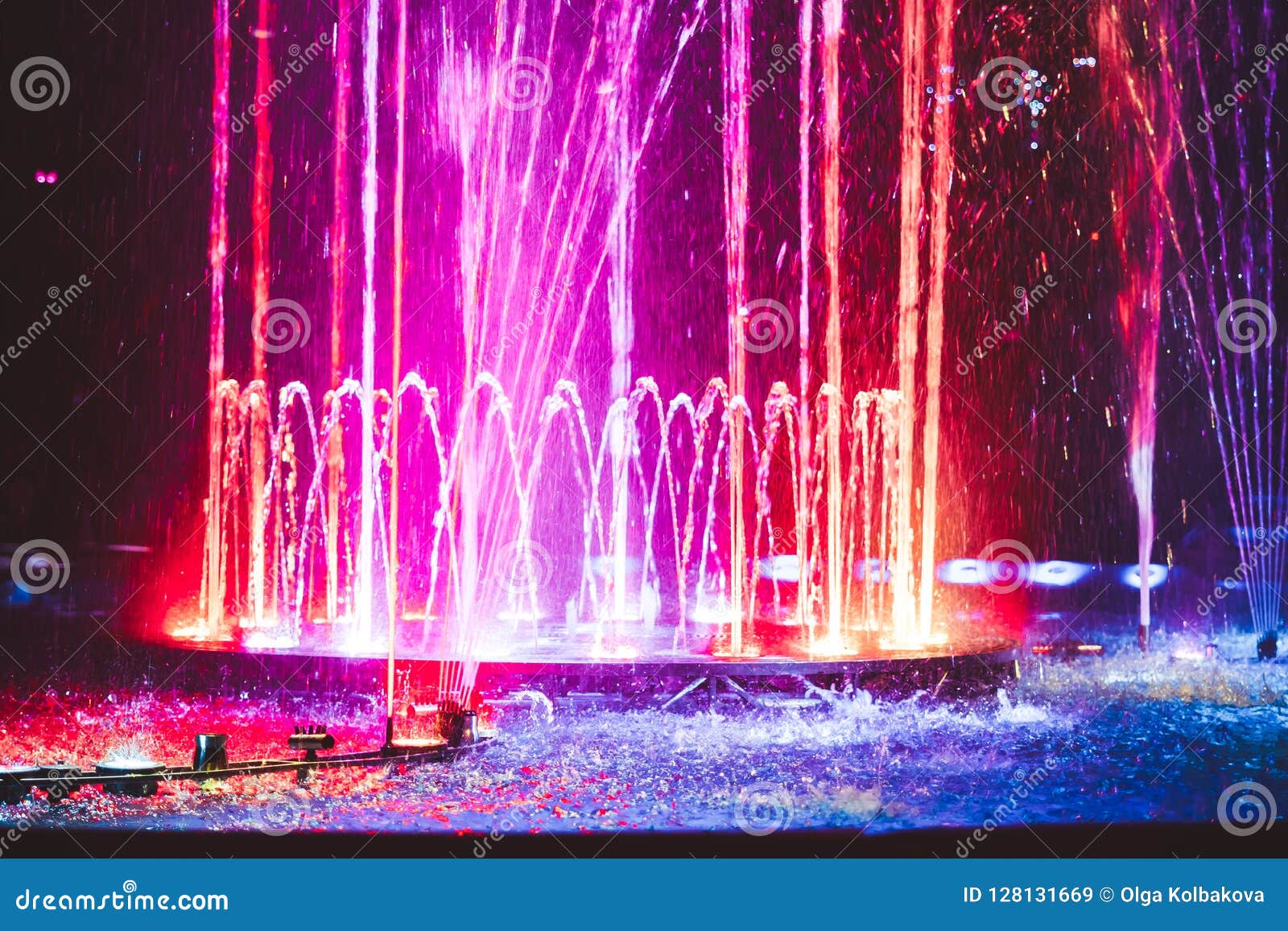 Fountain at night stock image. Image of evening, magic - 128131669