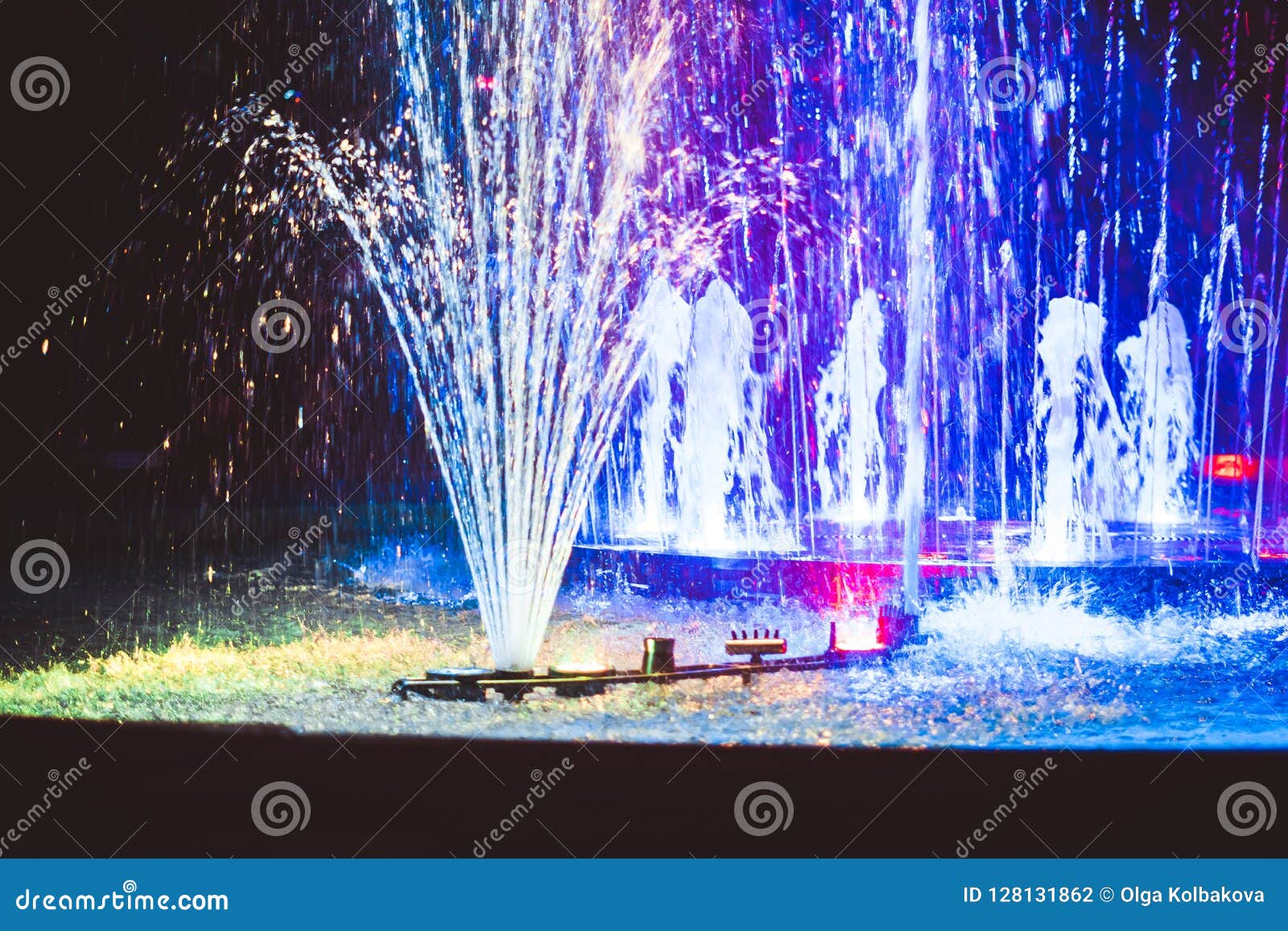 Fountain at night stock photo. Image of garden, magic - 128131862
