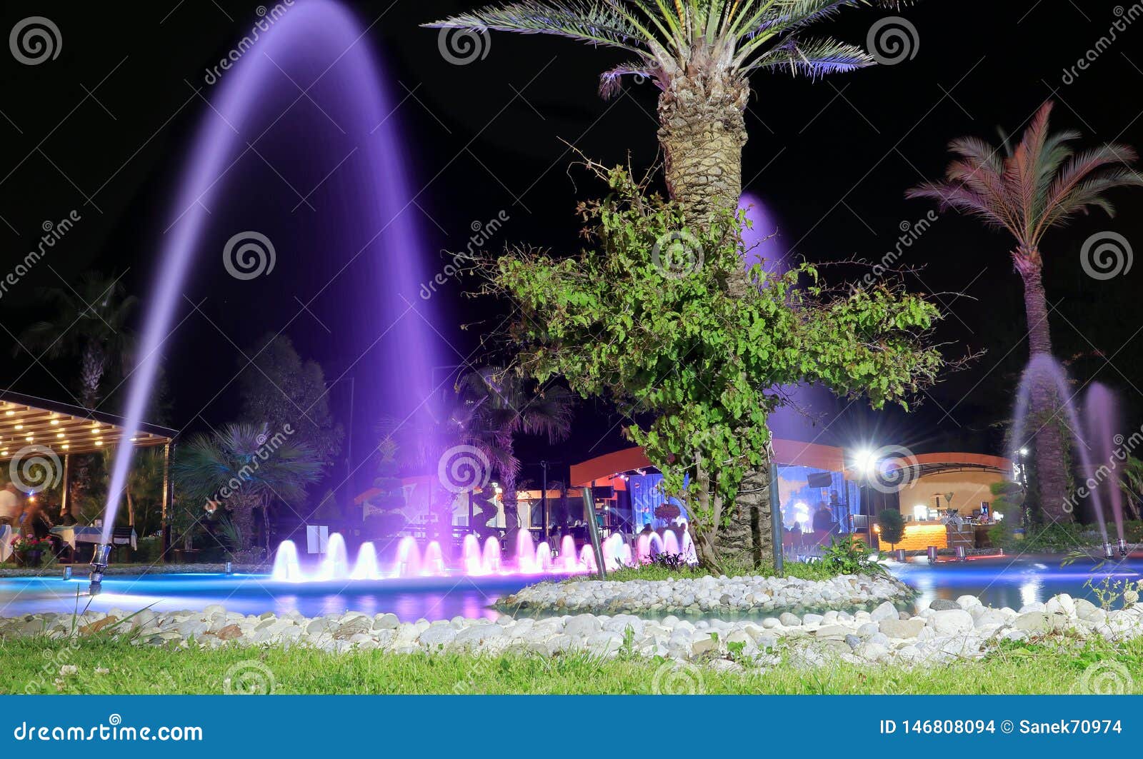 Fountain at Night with Lighting Stock Photo - Image of rainbow, park ...