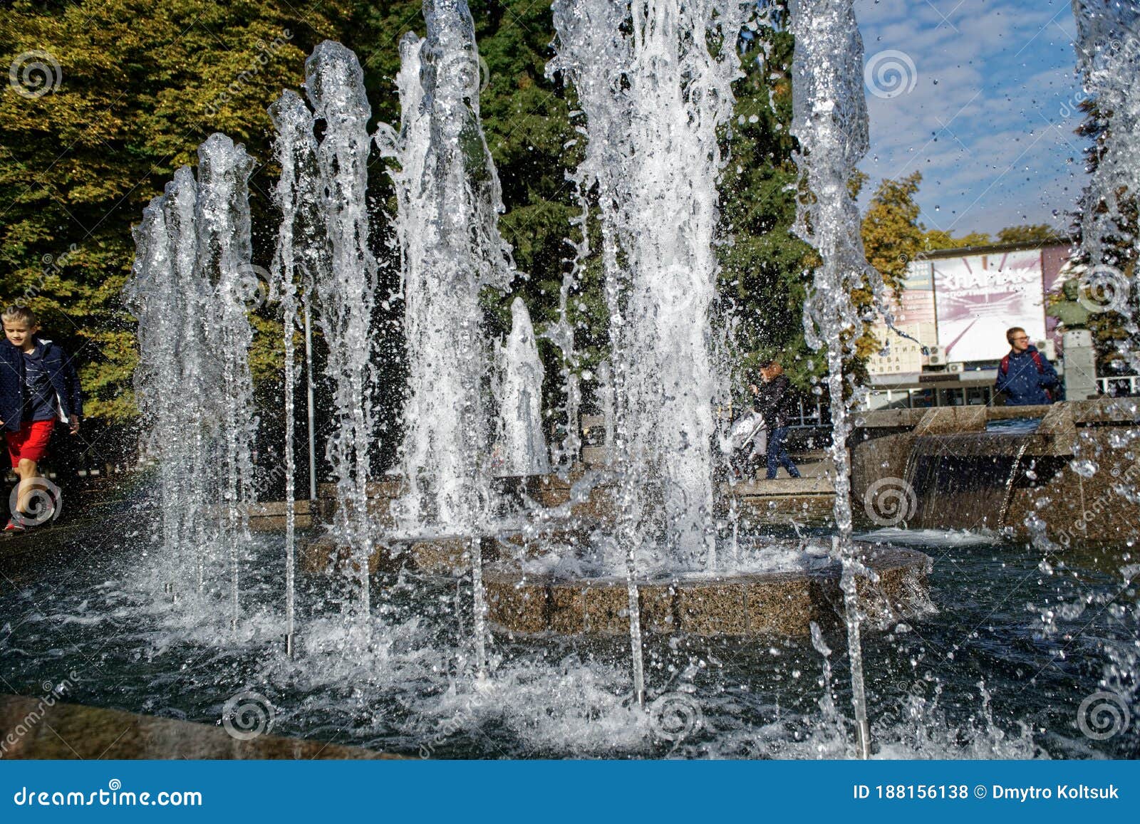 Fountain in Park with Splash Water Stream Stock Photo - Image of europe ...